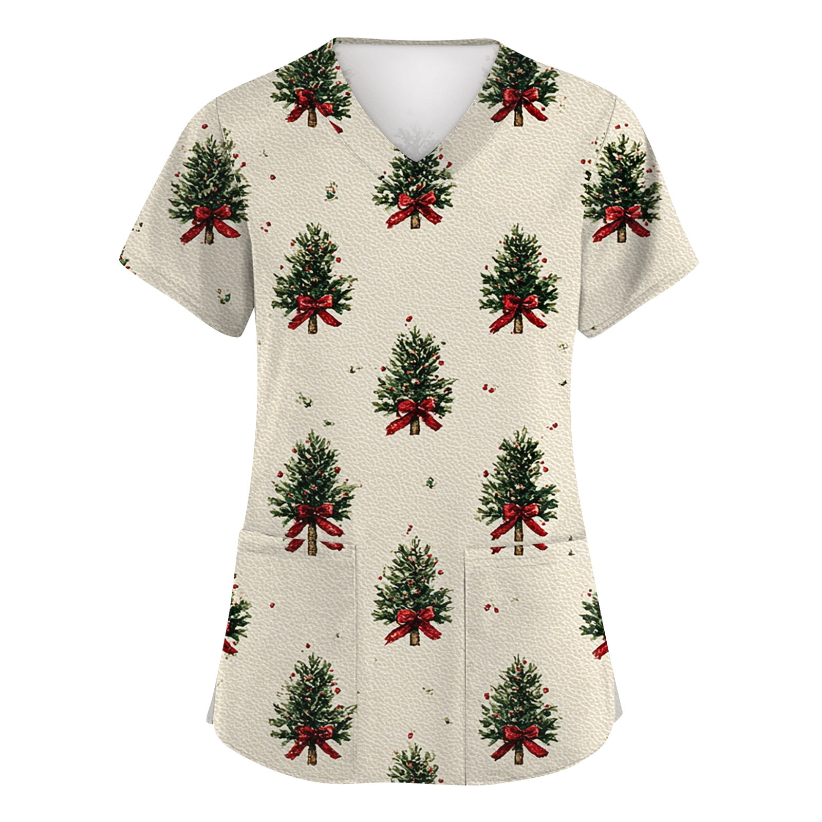 Christmas Scrubs Tops for Women Plus Size Stretchy Short Sleeve V Neck ...