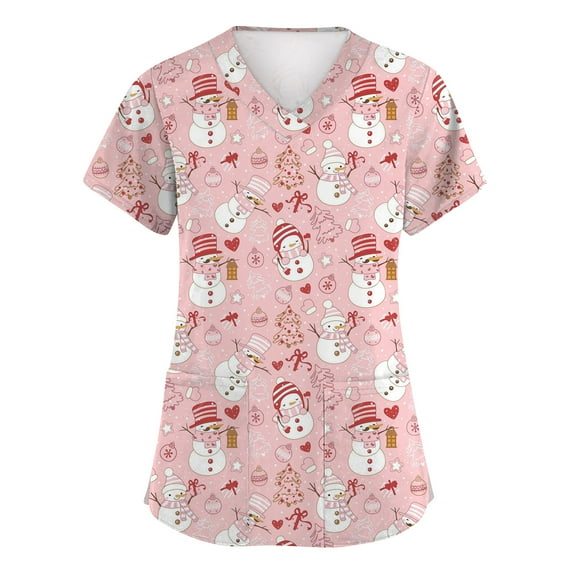 Christmas Scrubs Tops for Women Plus Size Stretchy Short Sleeve V Neck ...