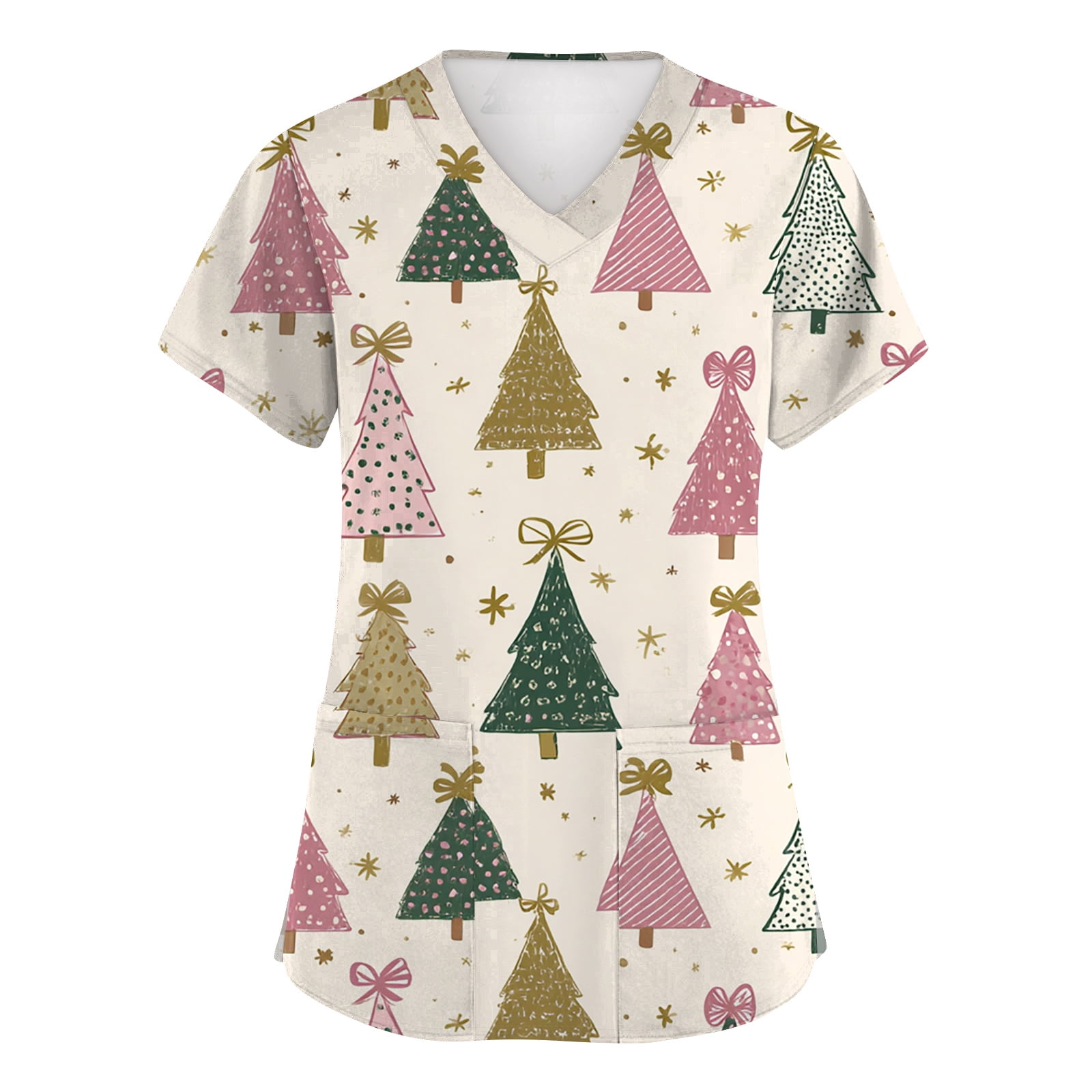 Christmas Scrubs Tops for Women Plus Size Stretchy Short Sleeve V Neck ...