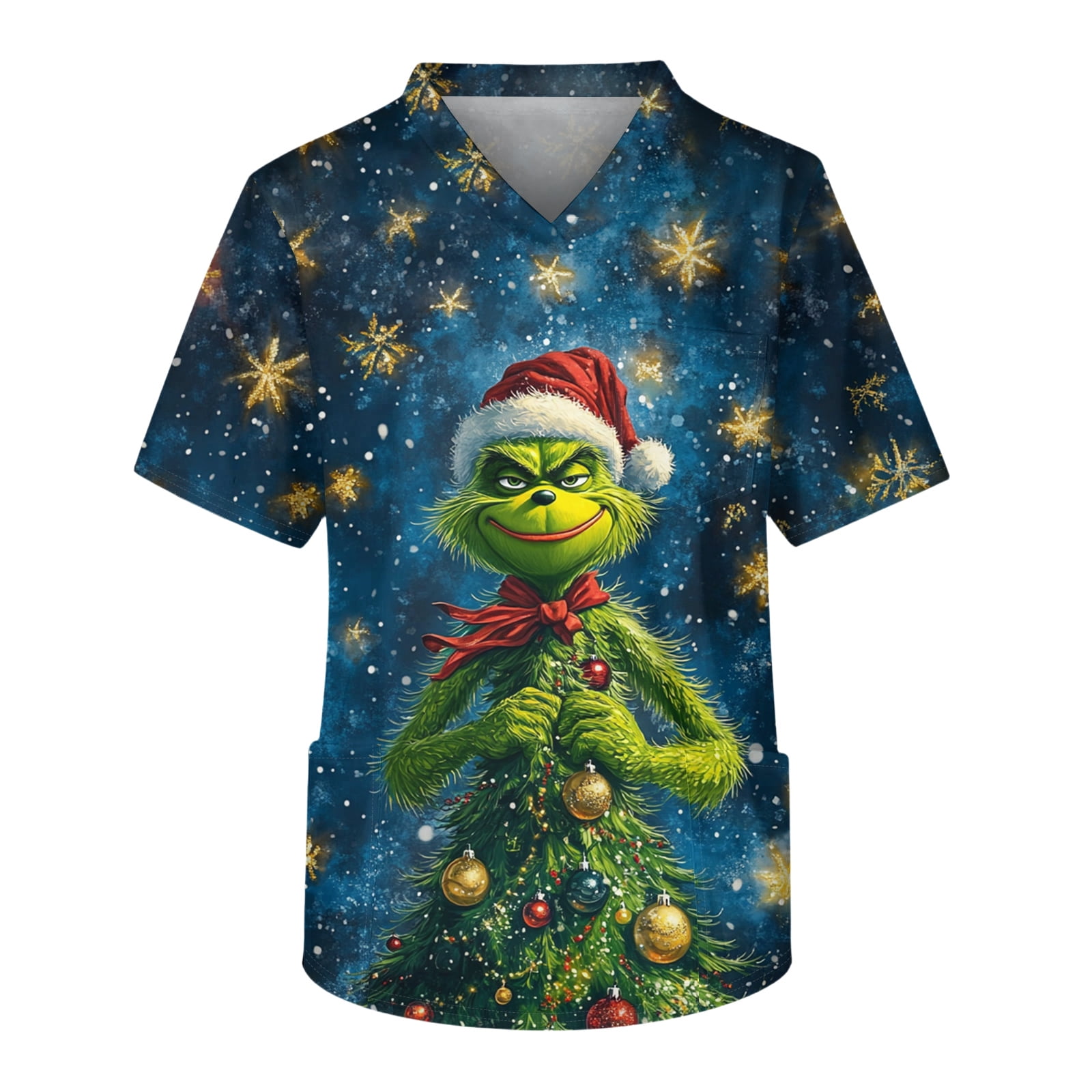 Christmas Scrubs for Men Plus Size Stretch V-Neck Medical Workwear ...