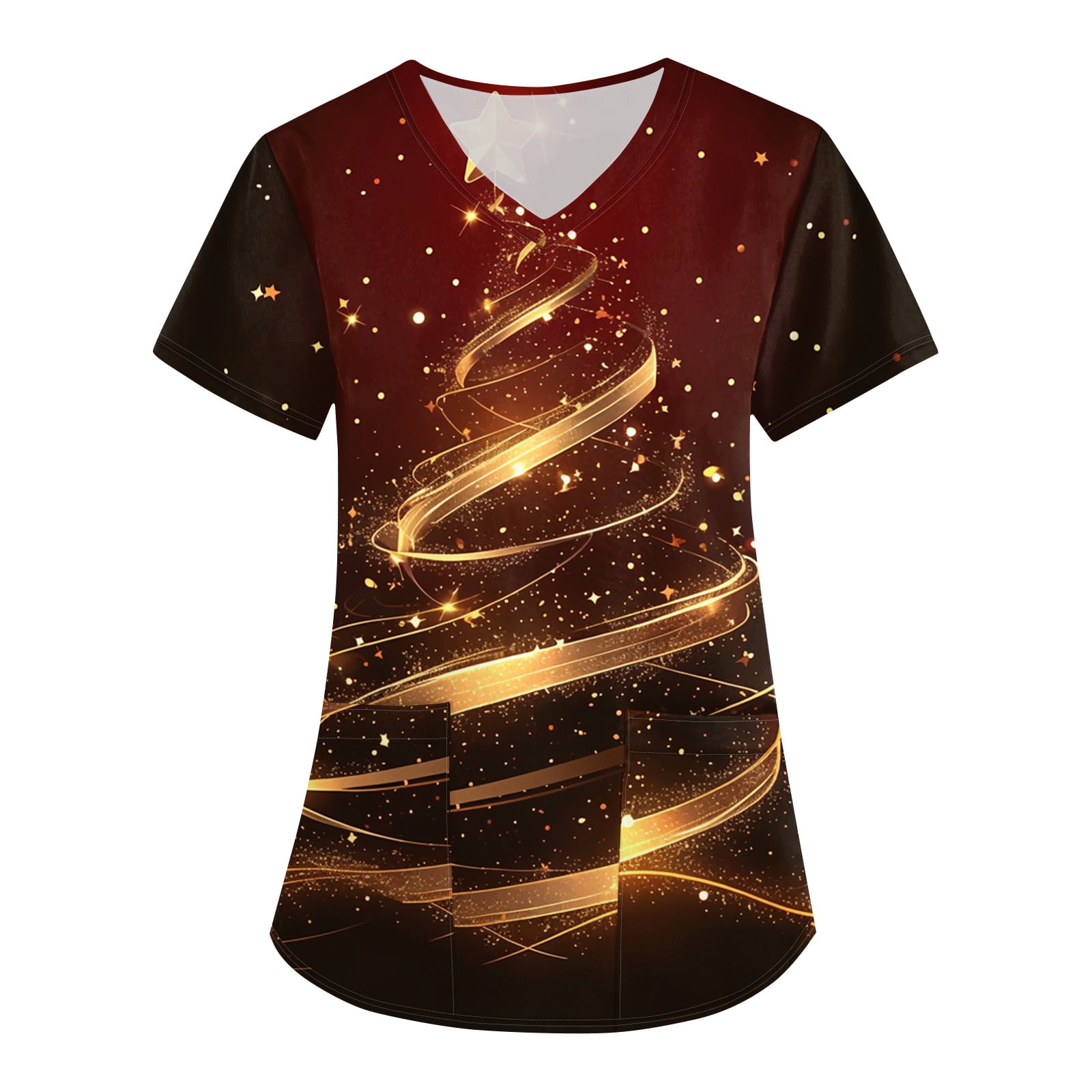Christmas Scrubs for Women Funny Xmas Graphic Short Sleeve V-Neck ...