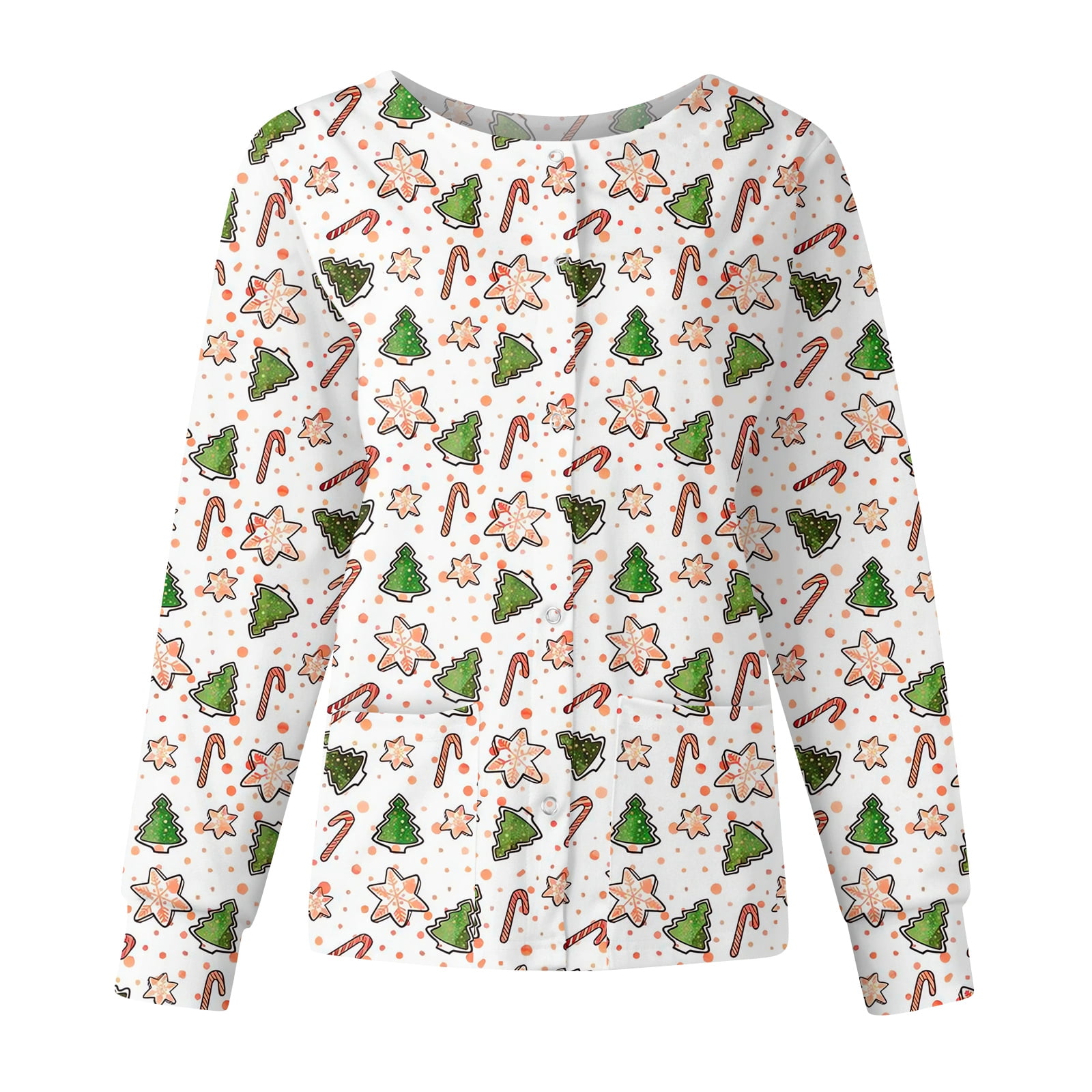 Christmas Scrubs for Women Plus Size Snap Front Cute Xmas Print Jacket ...