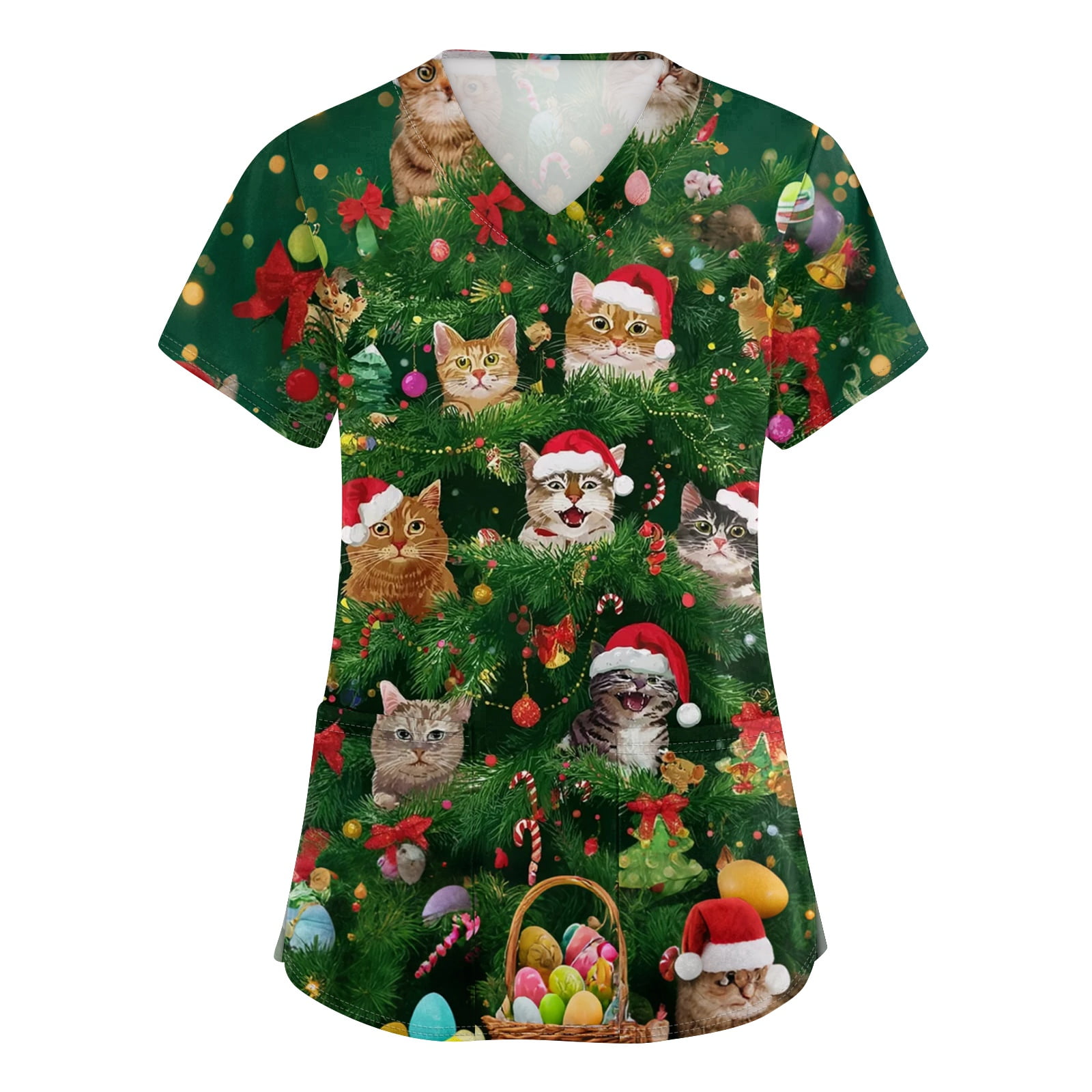Christmas Scrubs for Women Short Sleeve V Neck Scrub Top Snowman Xmas ...