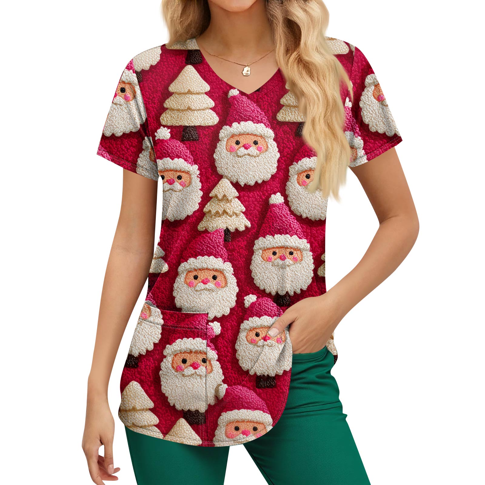 Christmas Scrubs for Women Stretchy Vneck Short Sleeve Cute Xmas ...
