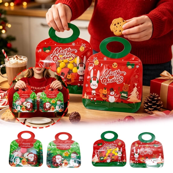 Christmas Self-Seal Christmas Treat Bags, 10Pcs Ziplock Pouches with ...