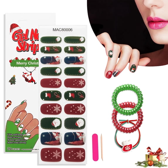 Christmas Semi Cured Gel Nail Strips – 20PCS Full Wrap Nail Stickers ...