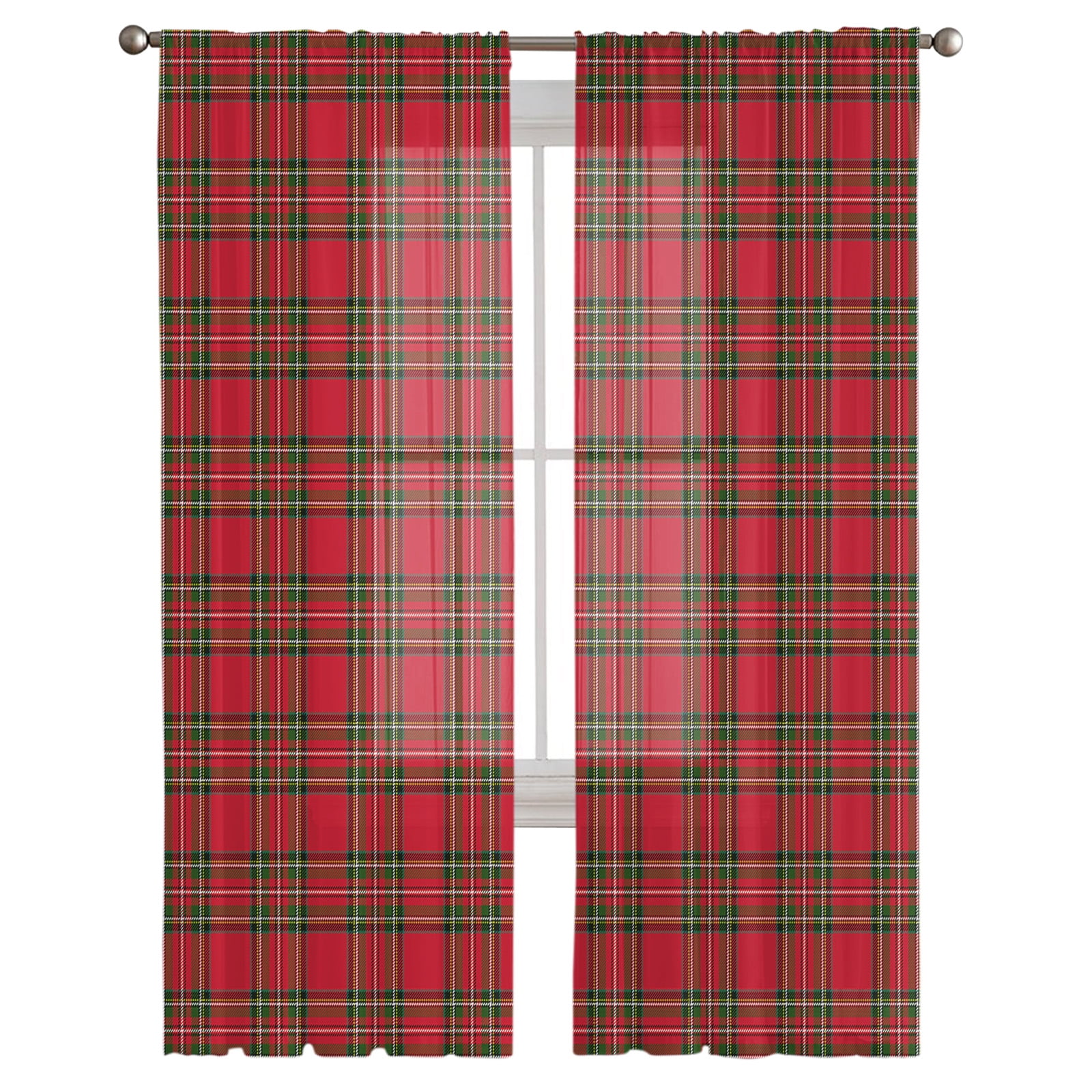 Christmas, Semi Sheer Curtains 108 Inch Length 2 Panels Set, Country ...