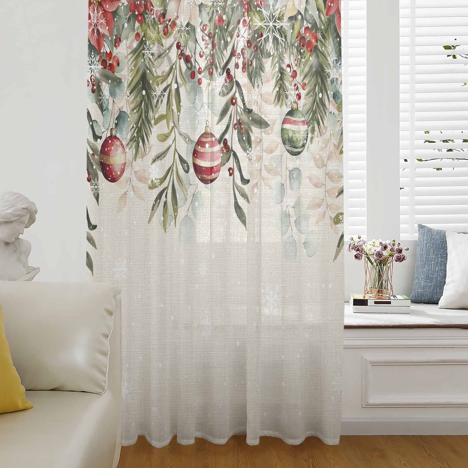 Christmas Semi Sheer Curtains Drapes for Living Room,Bedroom,French ...