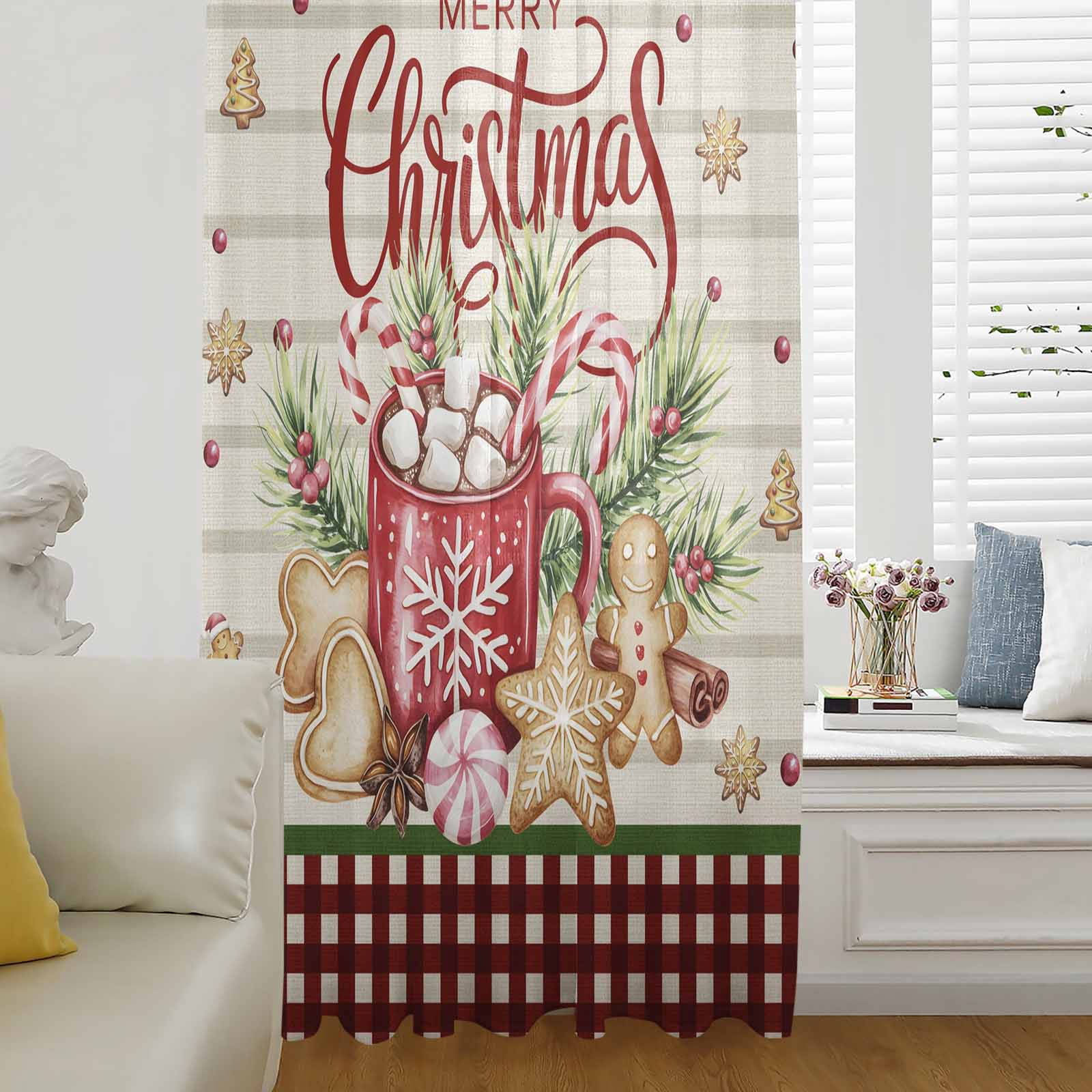 Christmas Semi Sheer Curtains Drapes for Living Room,Bedroom,French ...