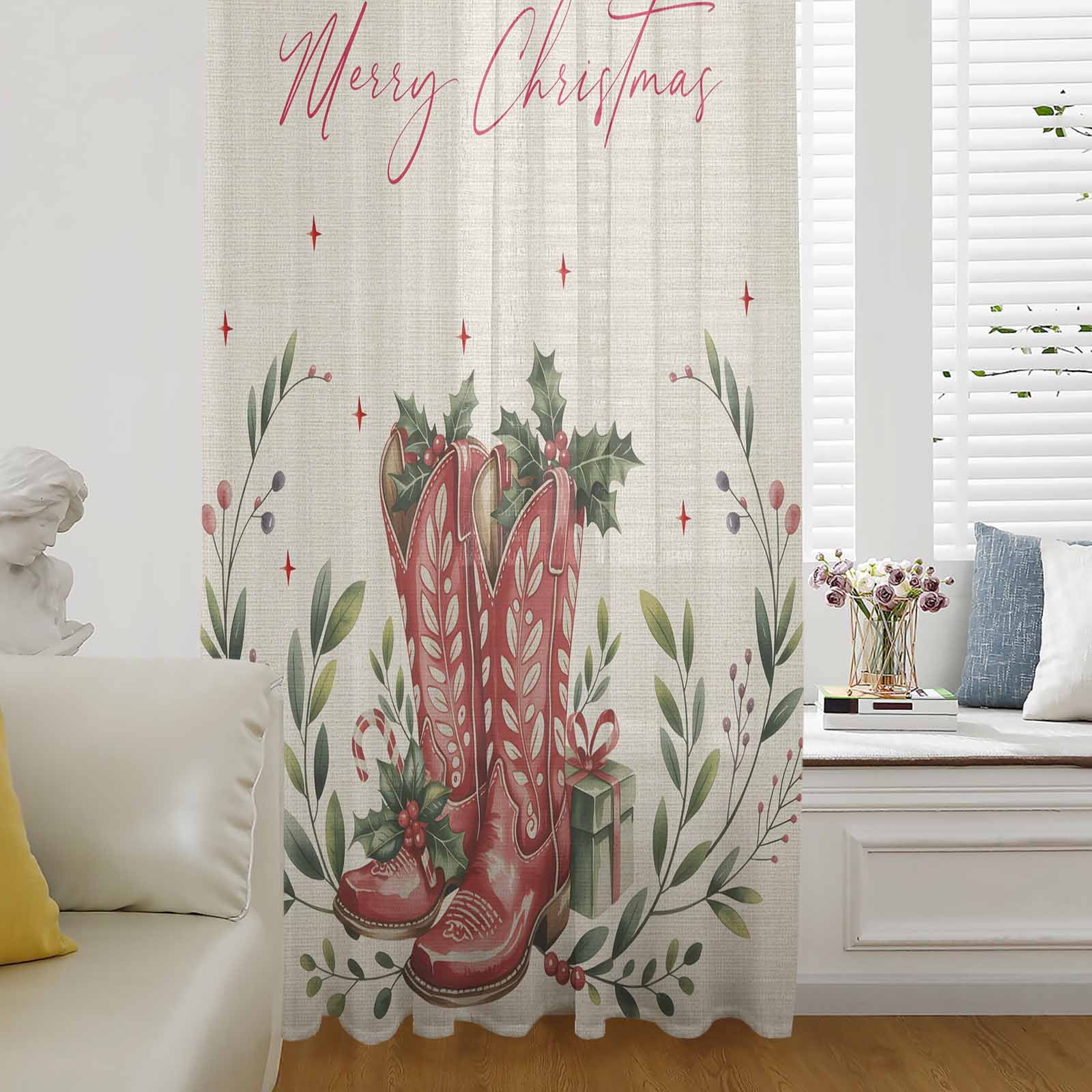 Christmas Semi Sheer Curtains Drapes for Living Room, Bedroom, French ...
