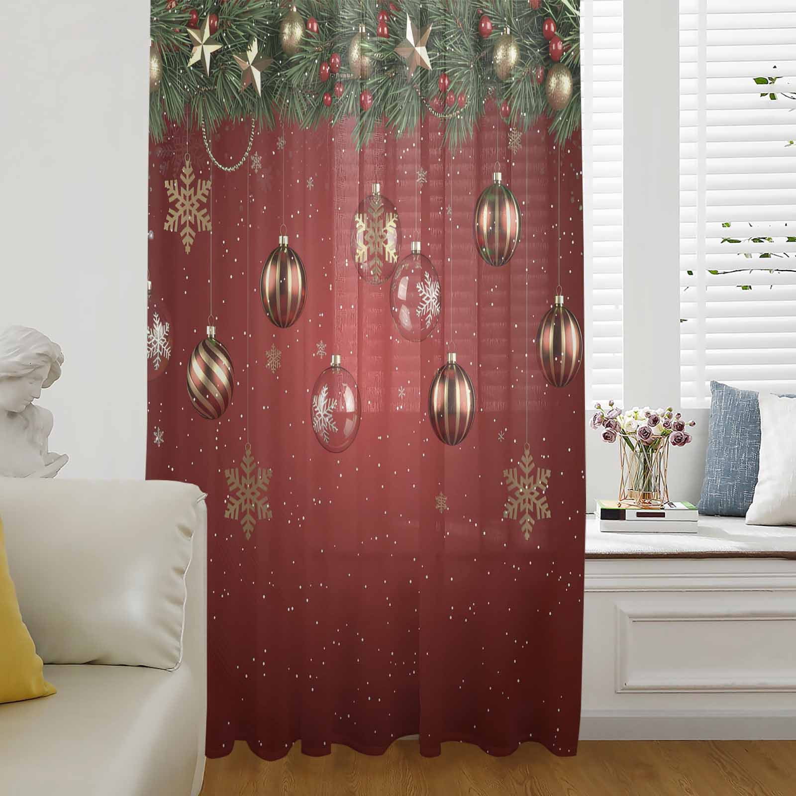 Christmas Semi Sheer Curtains Drapes for Living Room,Bedroom,French ...