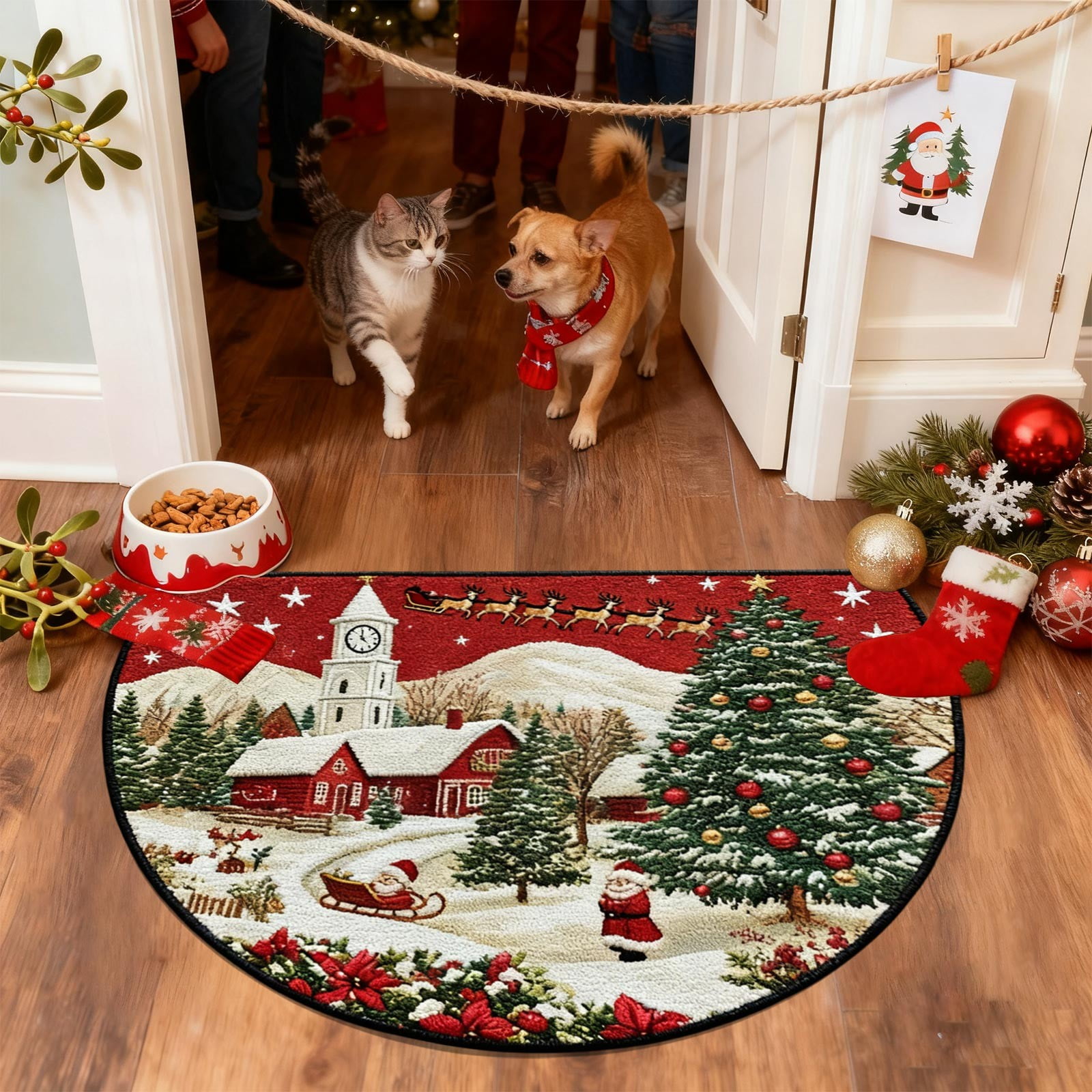Christmas Semicircle Door Mat - Polyester Fiber, Non-Slip Backing ...