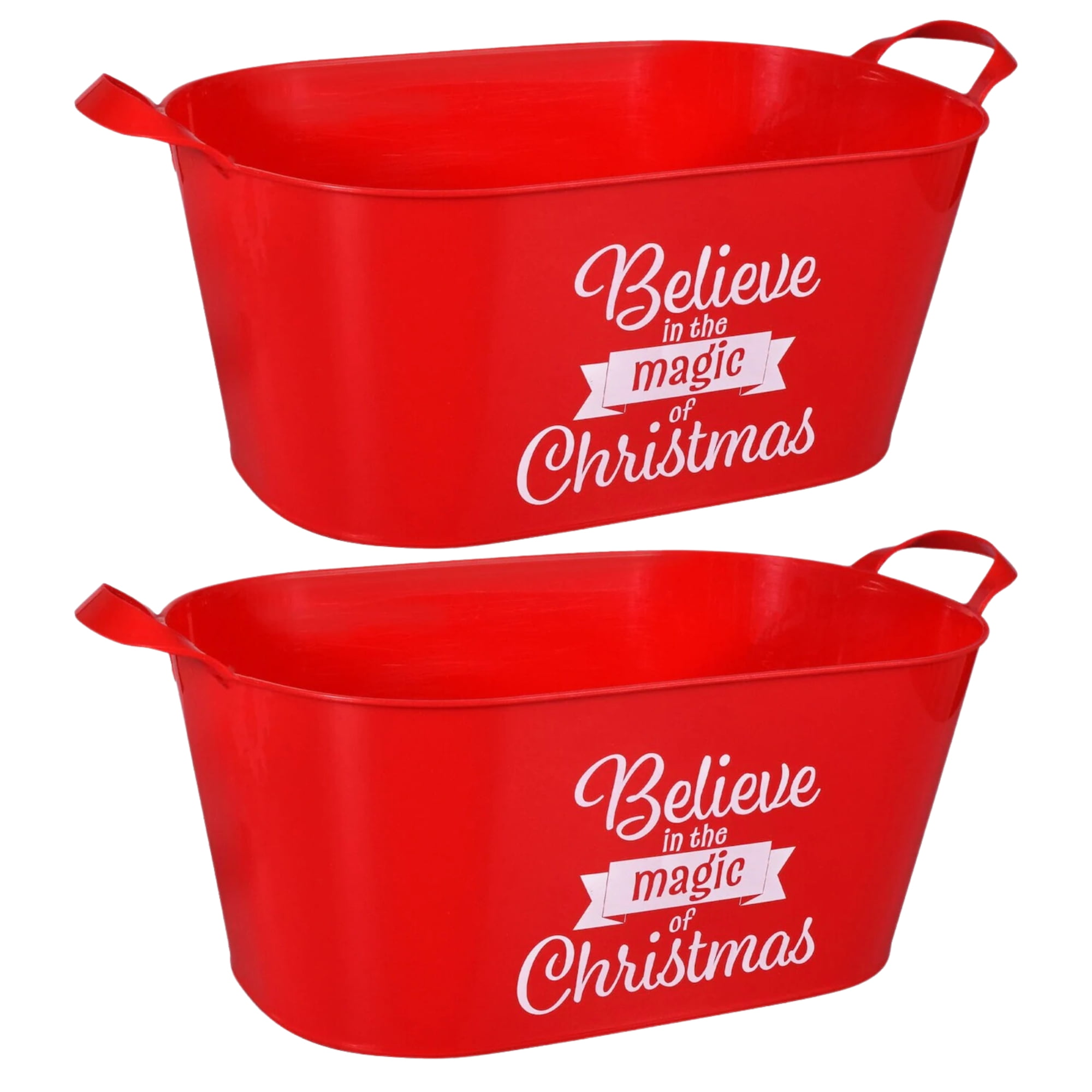 Christmas Sentiment Red Oval Buckets Plastic Basket with Handles ...