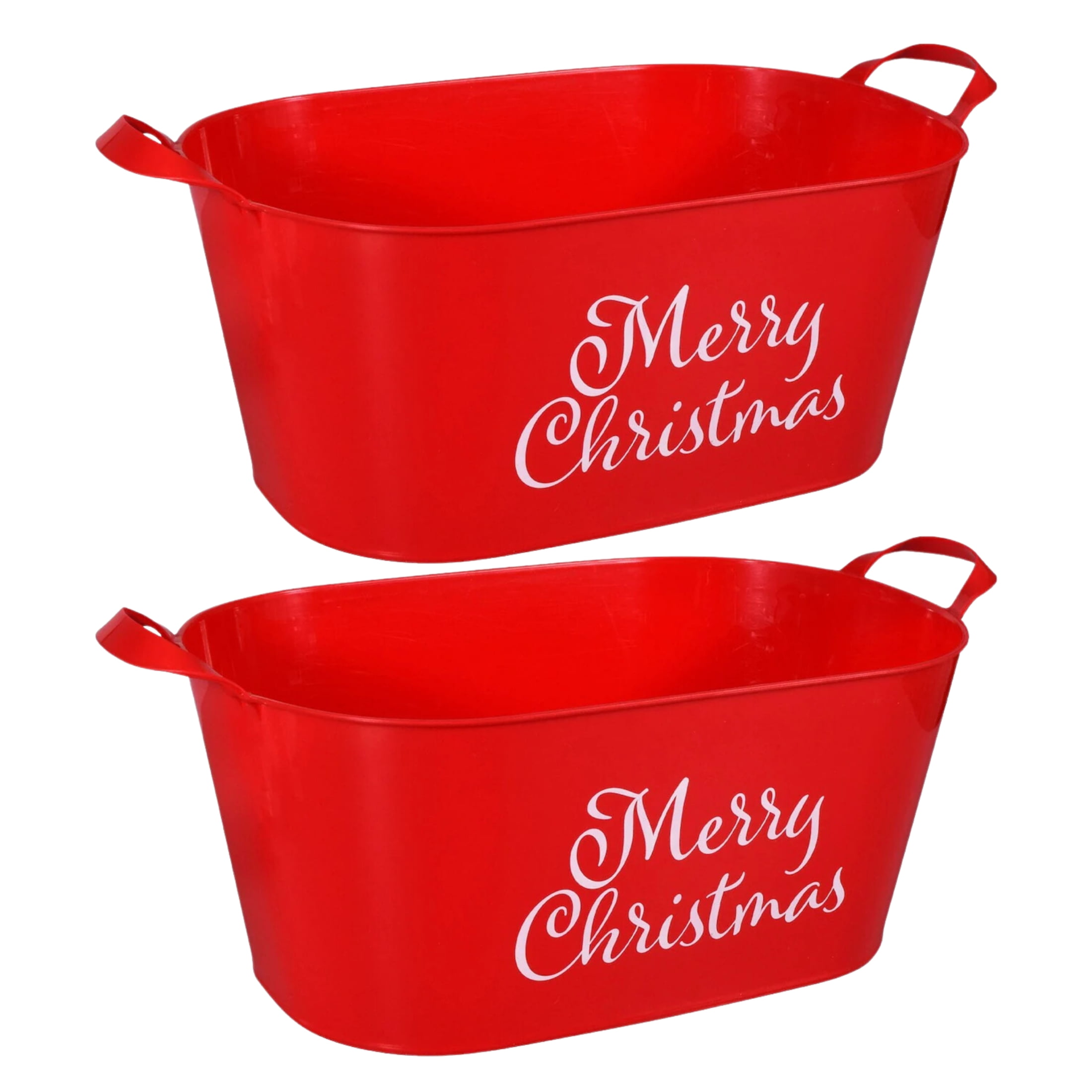 Christmas Sentiment Red Oval Buckets Plastic Basket with Handles ...