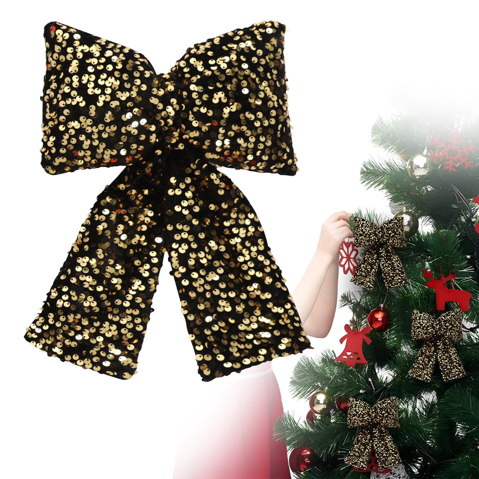 Christmas Sequin Bow Ornaments, Glitter Christmas Bow, 3.94 X 6.3 inch ...