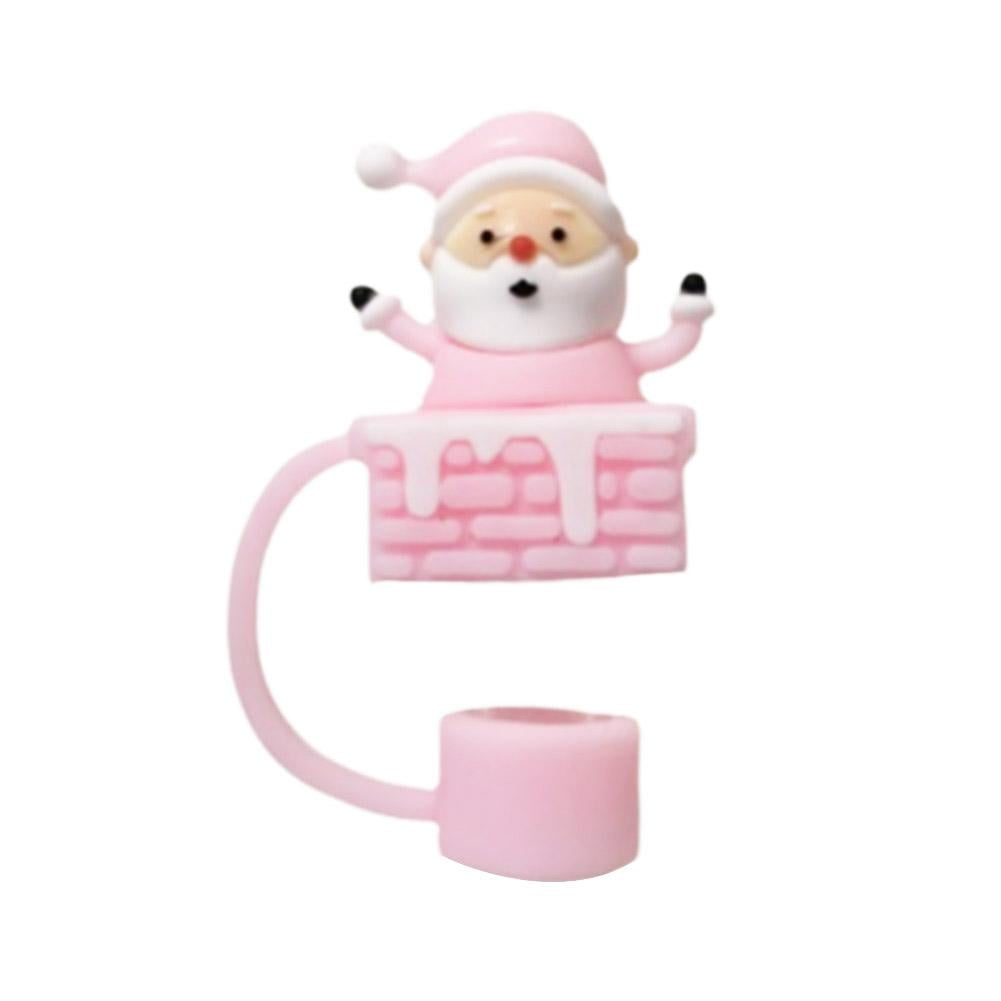 Christmas Series Silicone Straw Cap Cartoon Straw Cover Pink Santa ...