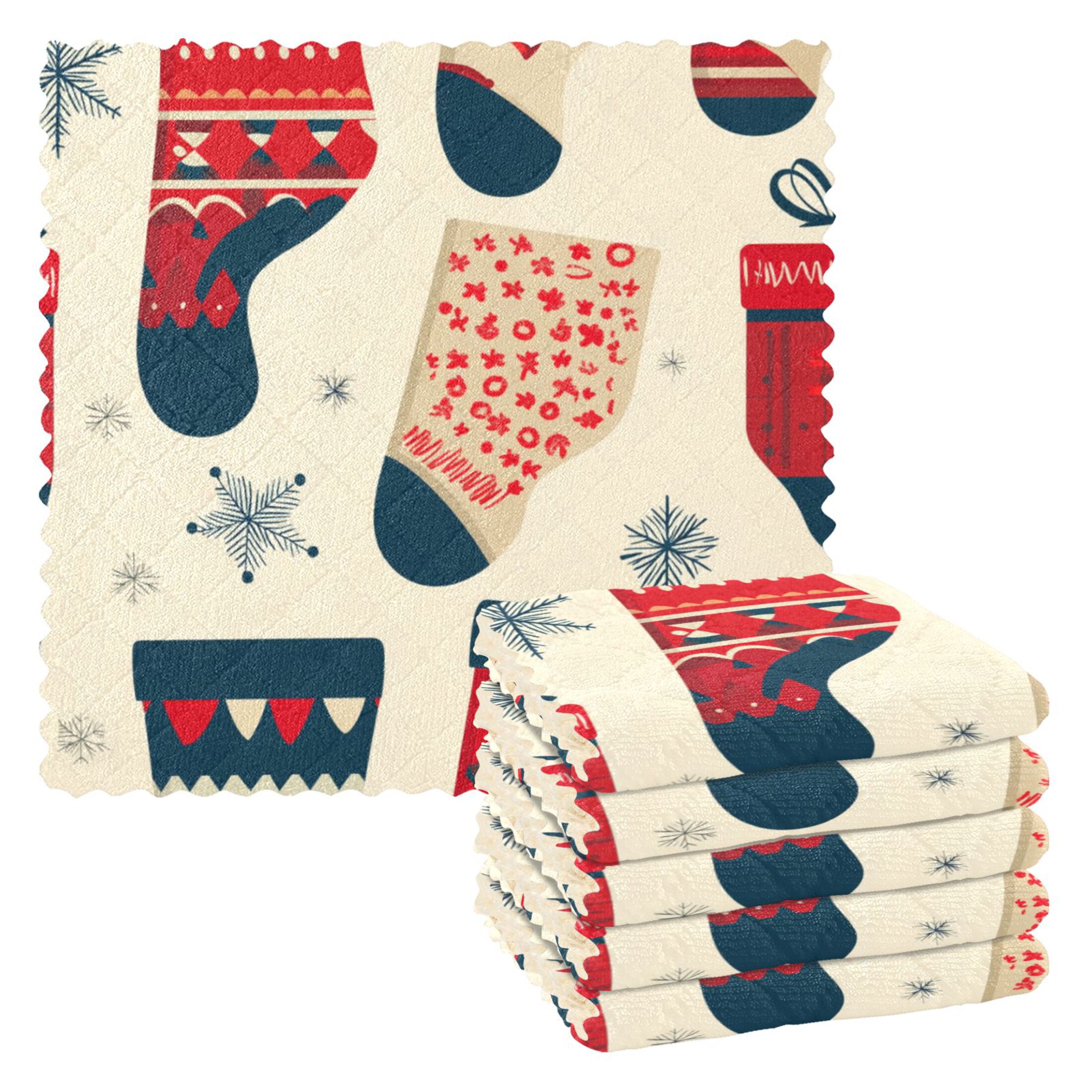 Christmas Series Stockings 6 Pack Kitchen Cleaning Cloths 11'' x 11 ...