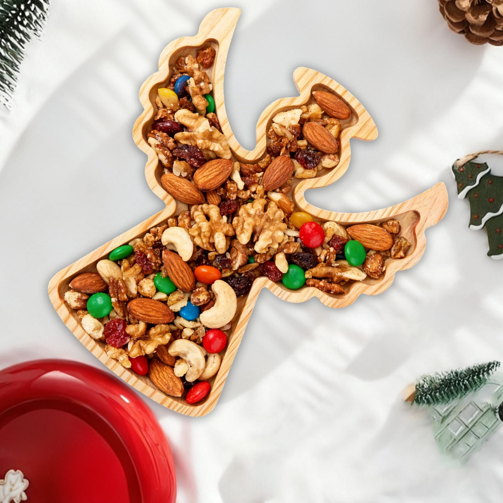 Christmas Serving Tray Wooden Fruit Platter Christmas Tree Shaped Snack ...
