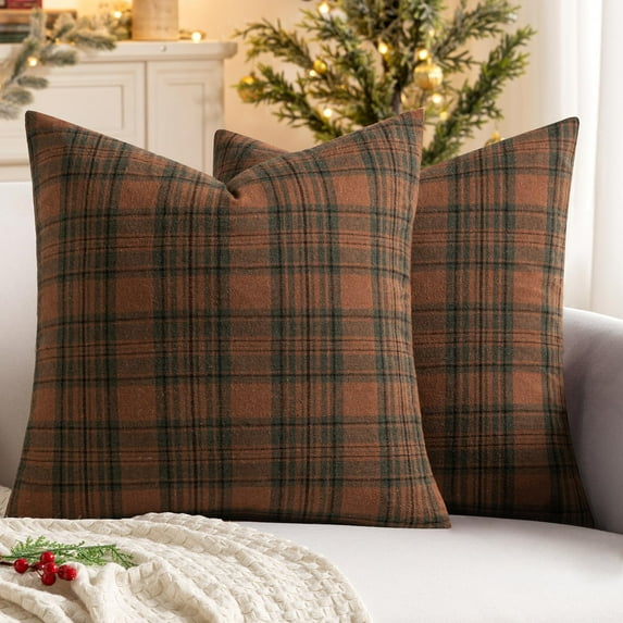 Christmas Set of 2 Scottish Tartan Plaid Throw Pillow Covers Farmhouse ...