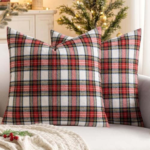 Christmas Set of 2 Scottish Tartan Plaid Throw Pillow Covers Farmhouse ...