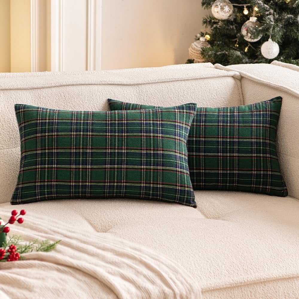 Christmas Set of 2 Scottish Tartan Throw Pillow Covers Farmhouse ...