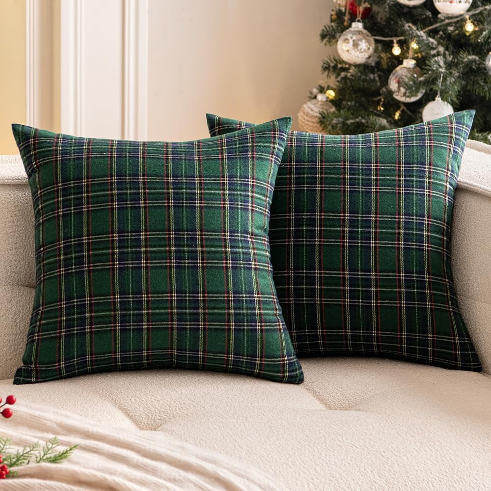 Christmas Set of 2 Scottish Tartan Throw Pillow Covers Farmhouse ...