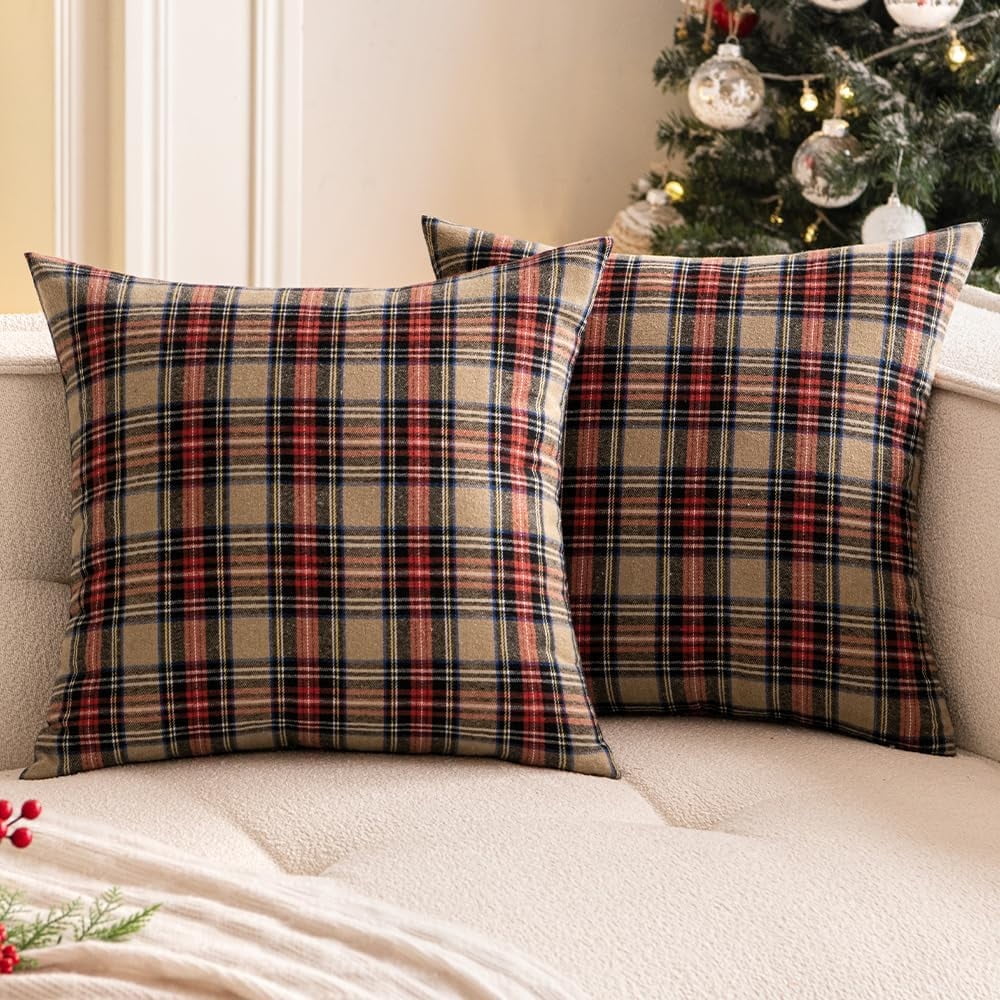 Christmas Set of 2 Scottish Tartan Throw Pillow Covers Farmhouse ...