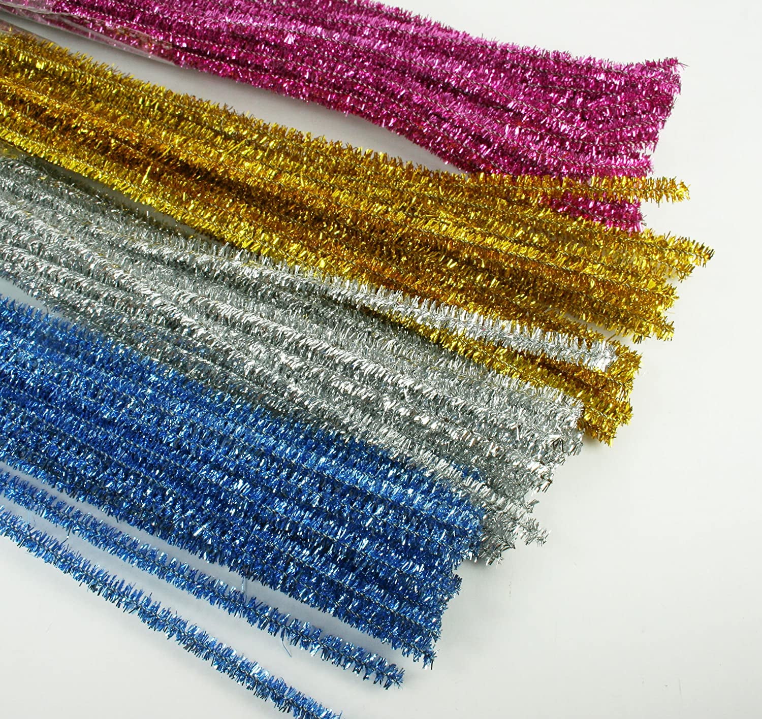 Christmas Set of 100 Metallic Tinsel Pipe Cleaners for Kids Crafts ...