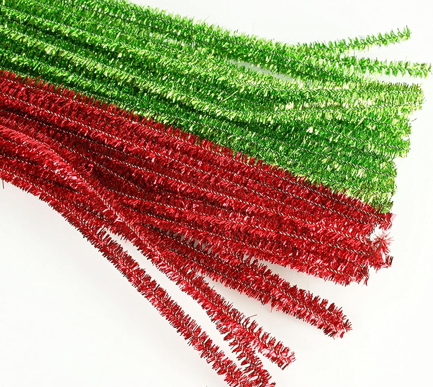 Christmas Set of 100 Metallic Tinsel Pipe Cleaners for Kids Crafts ...