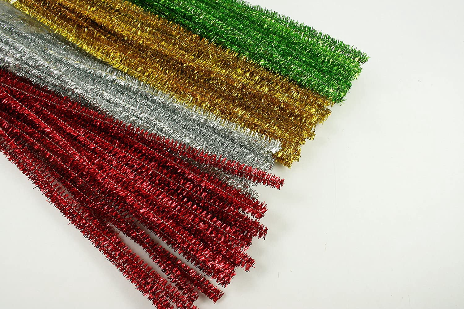 Christmas Set of 100 Metallic Tinsel Pipe Cleaners for Kids Crafts ...