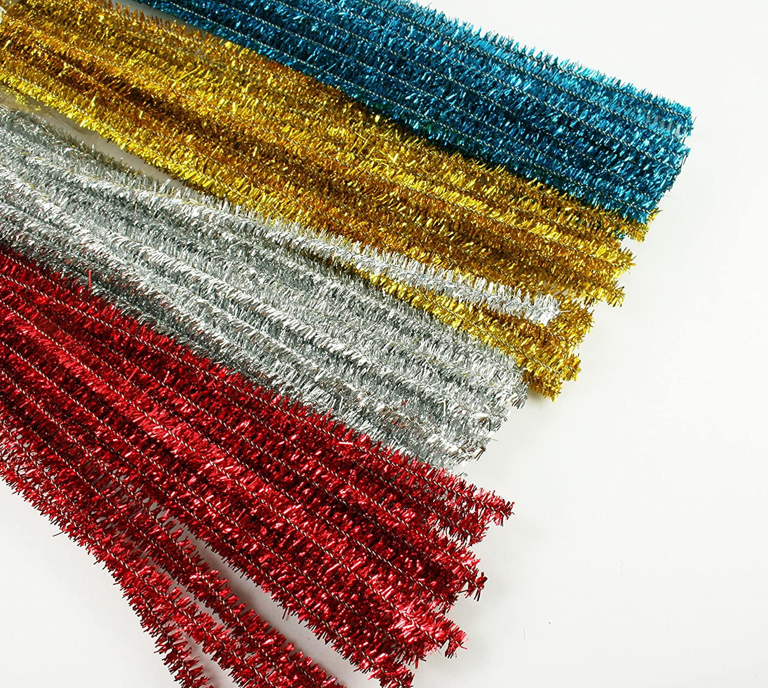 Christmas Set of 100 Metallic Tinsel Pipe Cleaners for Kids Crafts ...