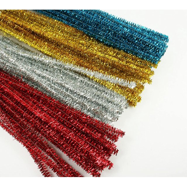 Christmas Set of 100 Metallic Tinsel Pipe Cleaners for Kids Crafts ...