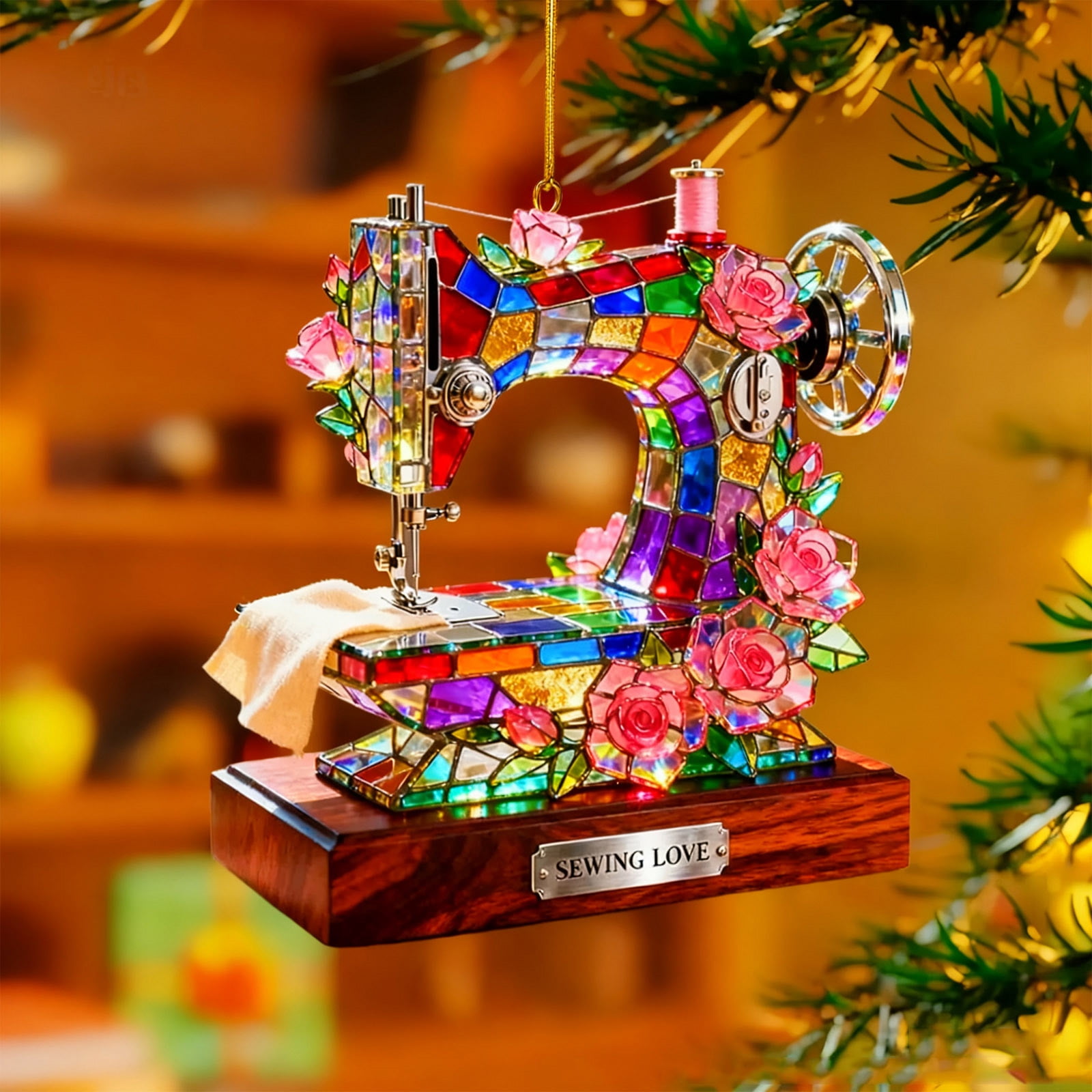 Christmas Sewing Pattern Suncatcher Ornament, Lightweight Plastic ...