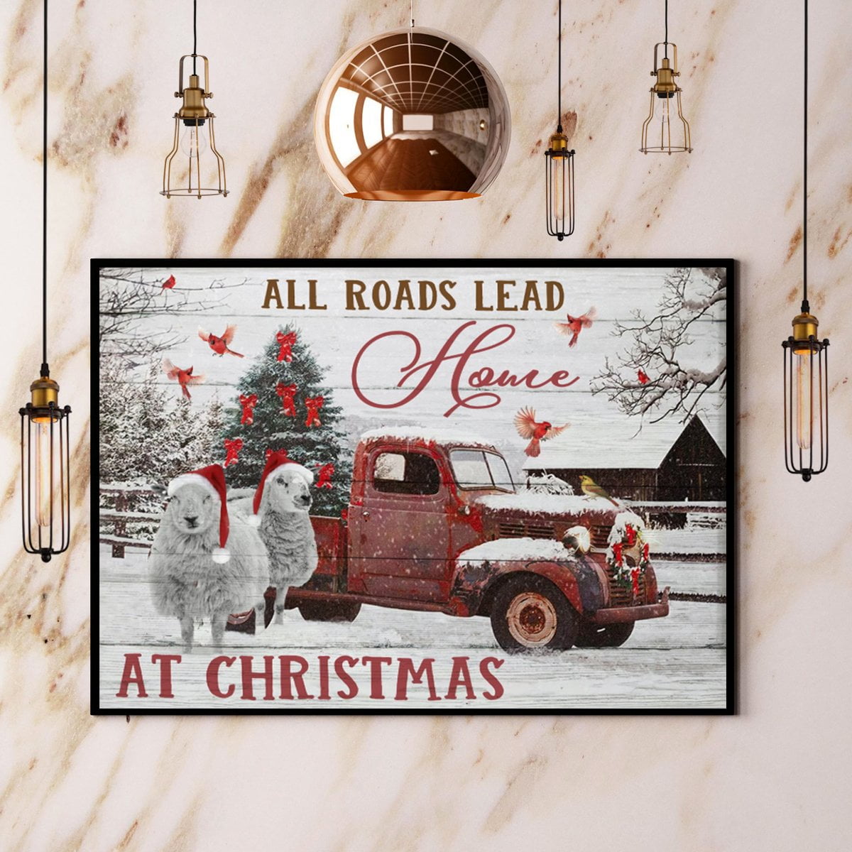 Christmas Sheep Cardinal All Road Lead House At Christmas Red Truck ...