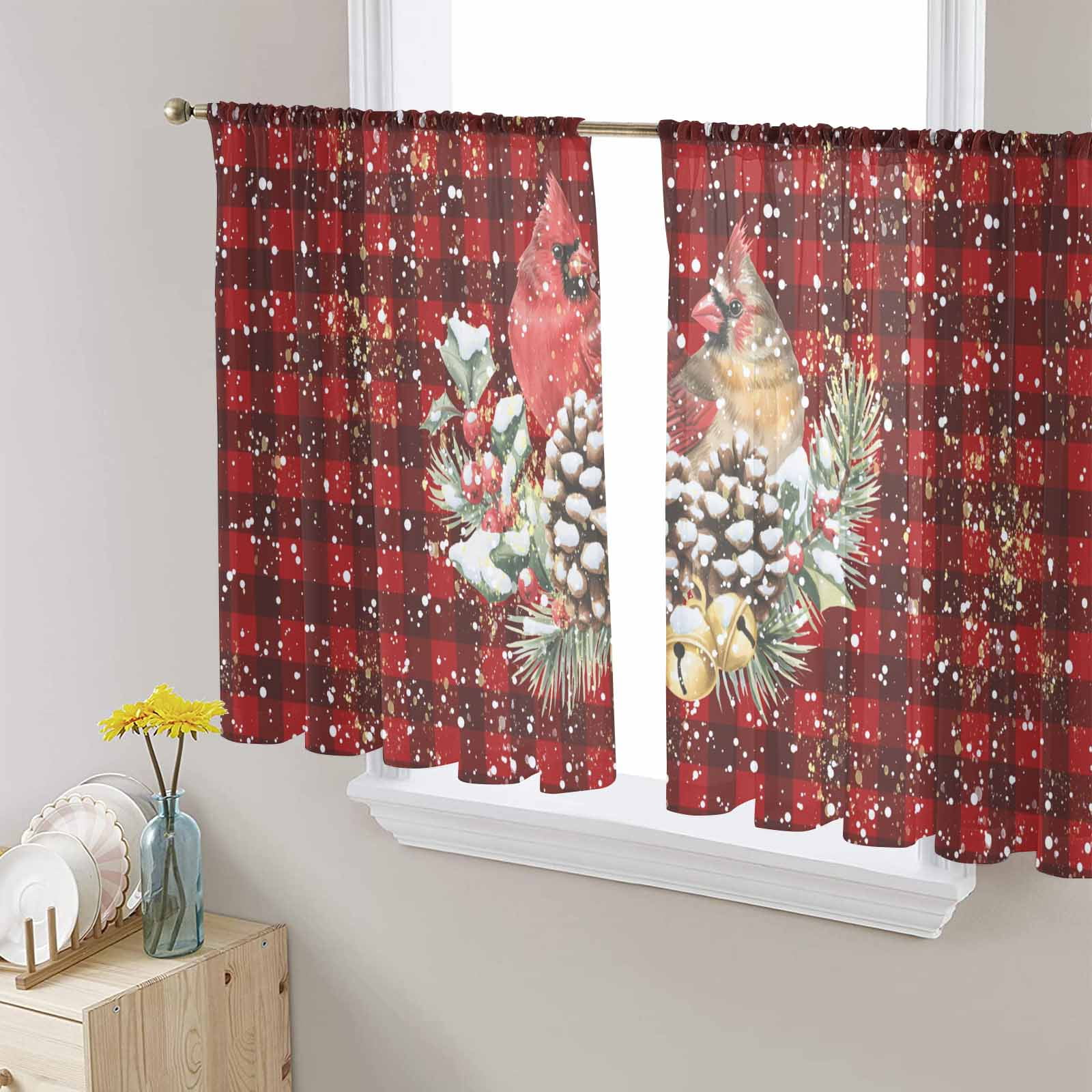 Christmas Sheer Curtains 45 Inch Length 2 Panels Set, Semi Transparent ...