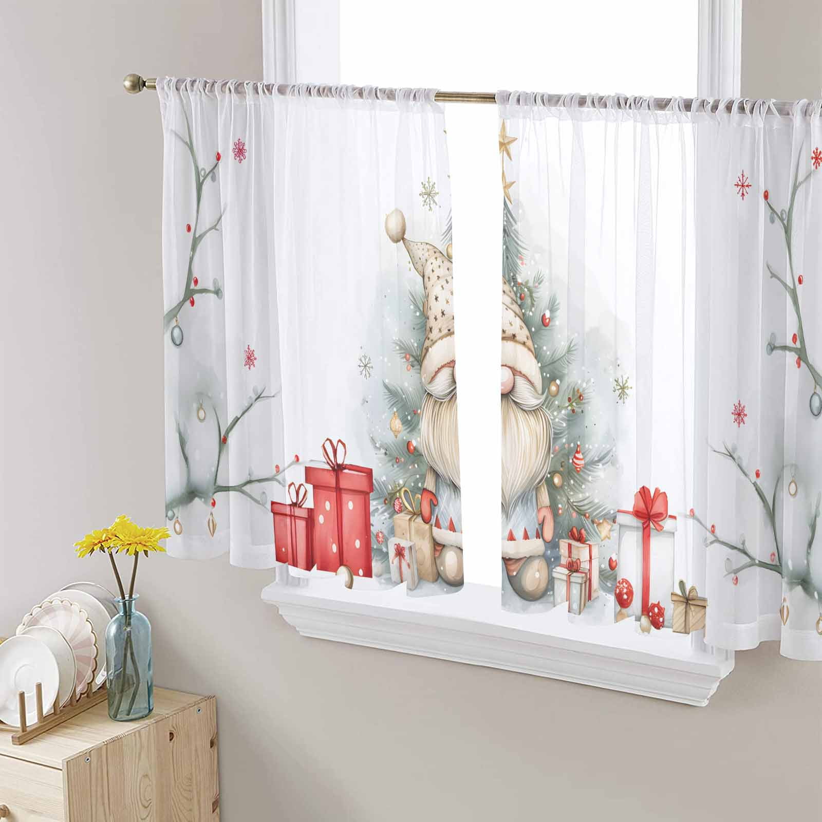 Christmas Sheer Curtains 54 Inches Length 2 Panels Set, Window Sheer ...