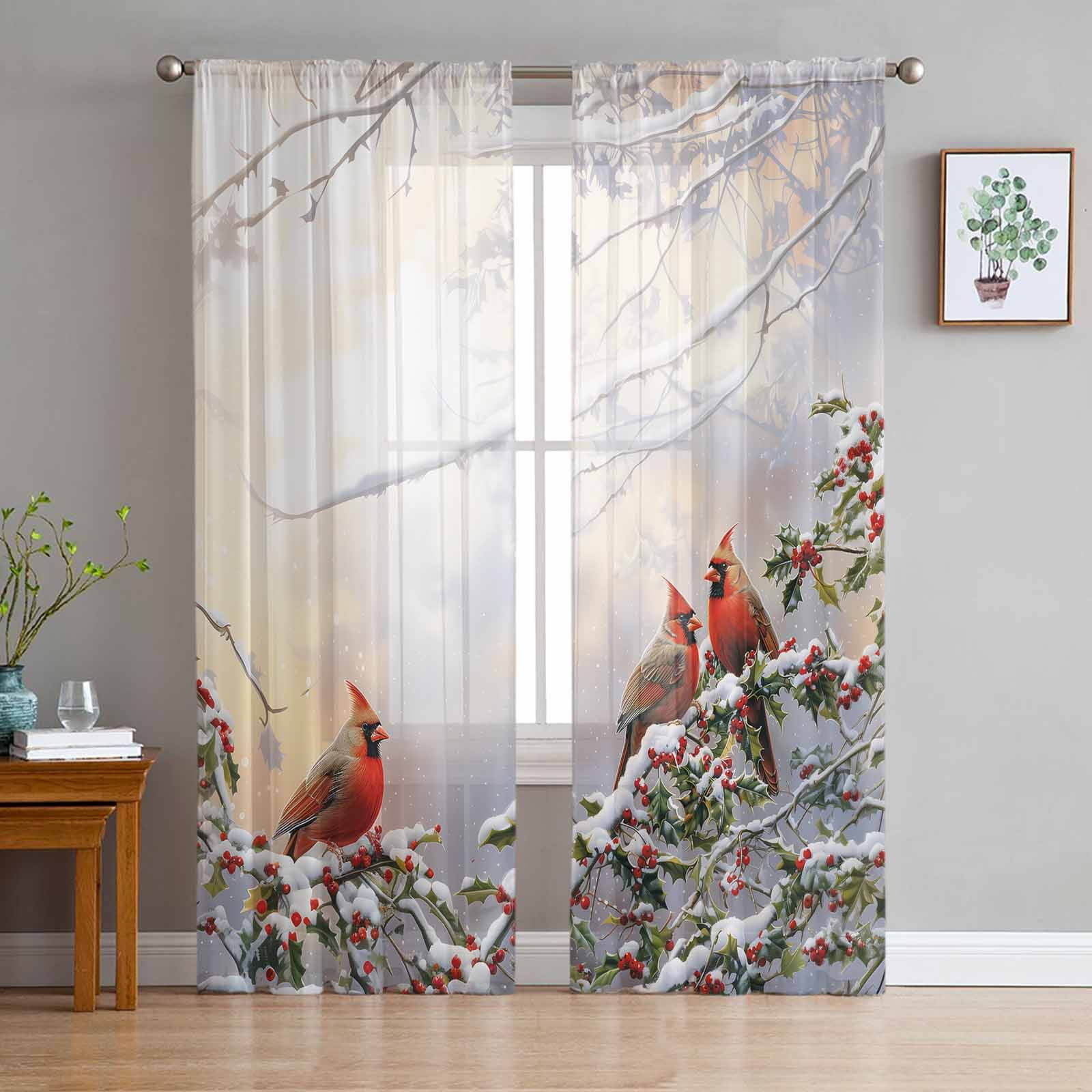 Christmas Sheer Curtains 63 Inch Length 2 Panels Set for Living Room ...