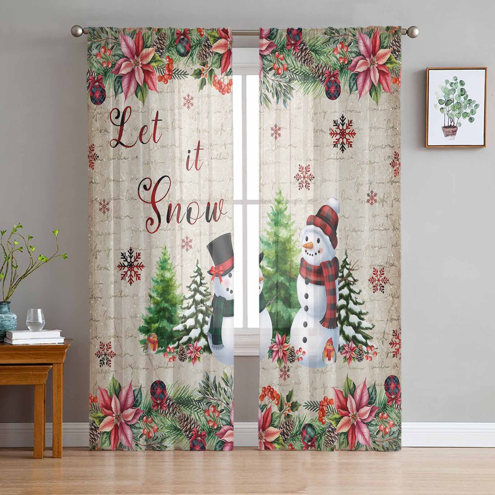 Christmas Sheer Curtains 63 Inch Length 2 Panels Set, Semi Transparent ...