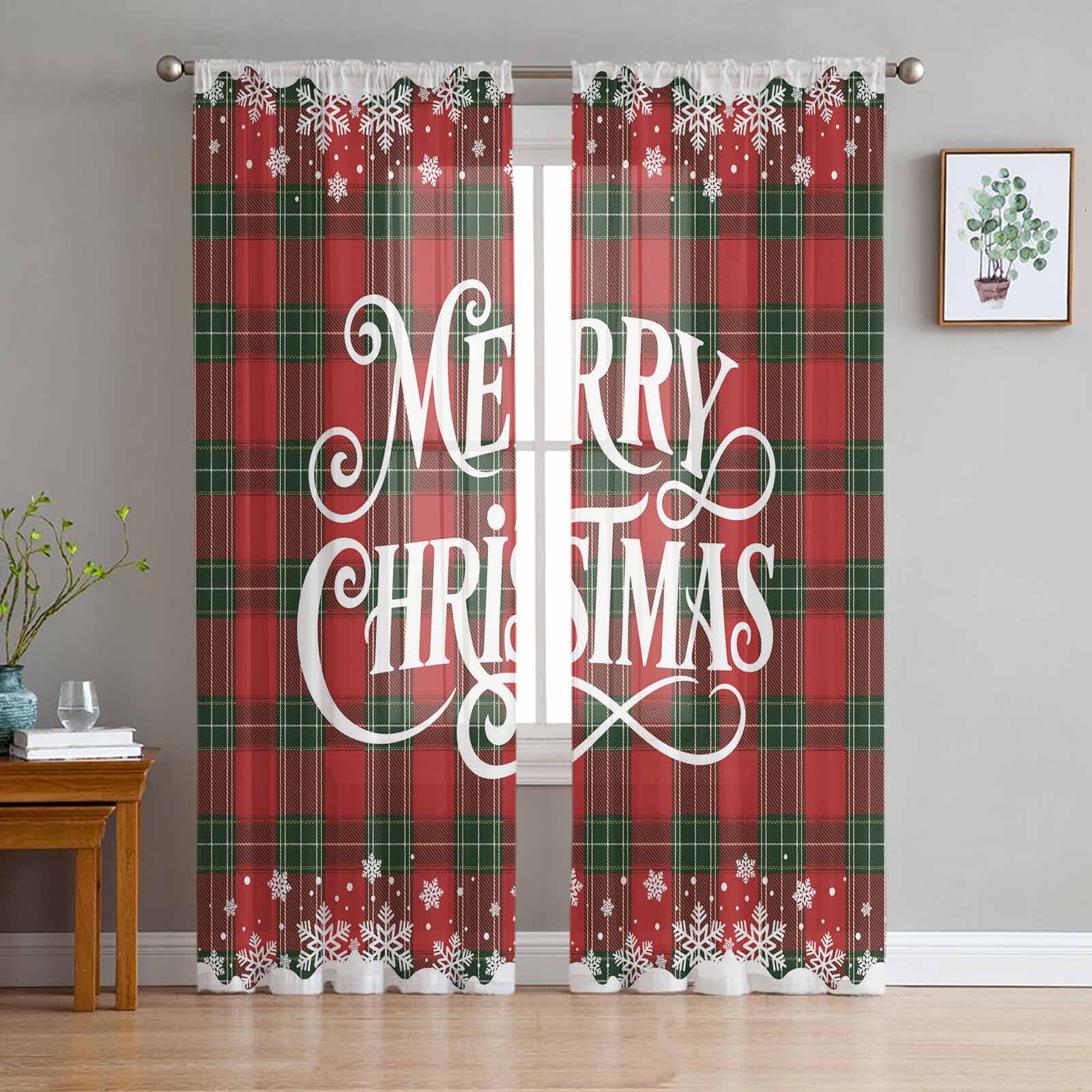 Christmas Sheer Curtains 63 Inch Length 2 Panels Set, Semi Transparent ...