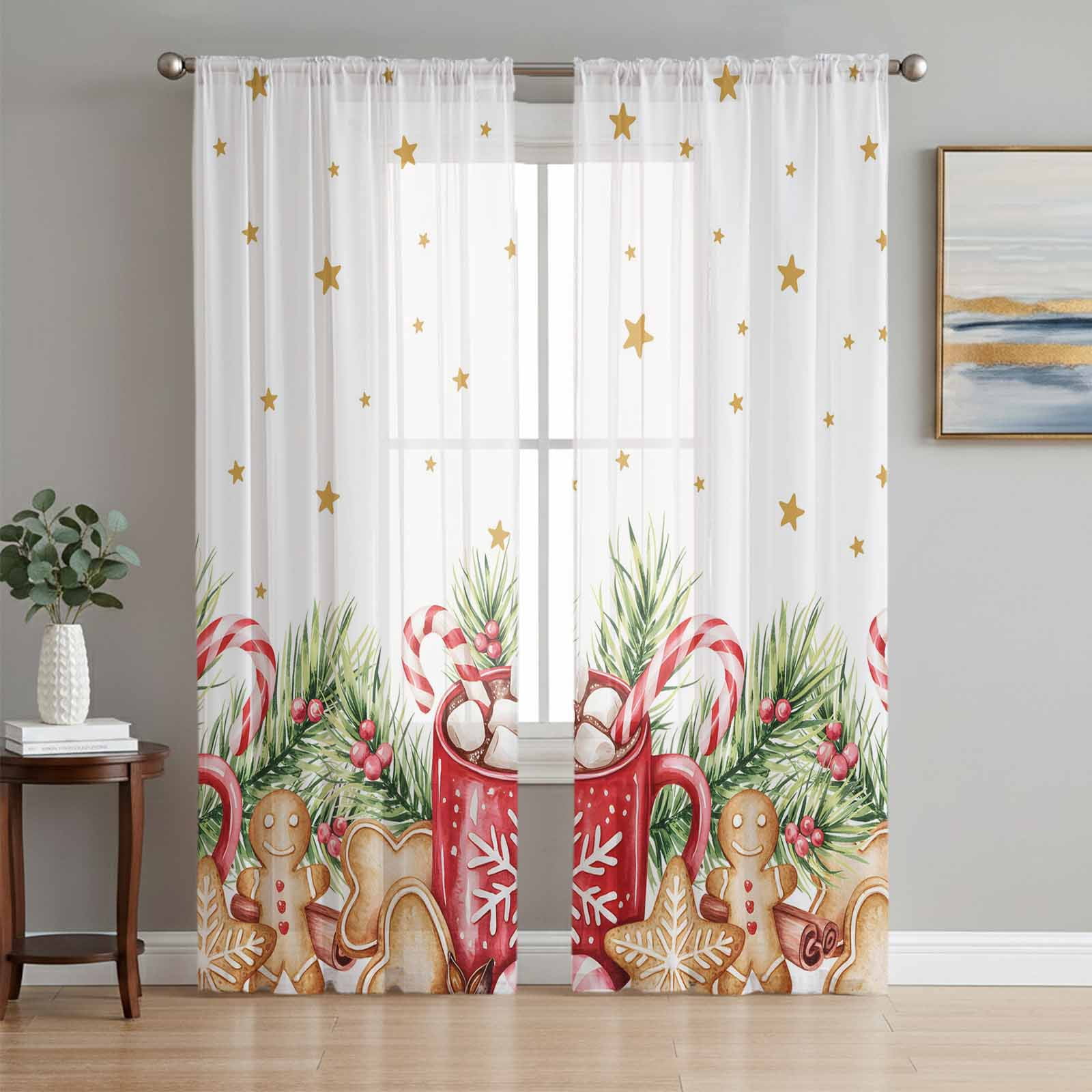 Christmas Sheer Curtains 63 Inch Length 2 Panels Set, Winter Snowflakes ...