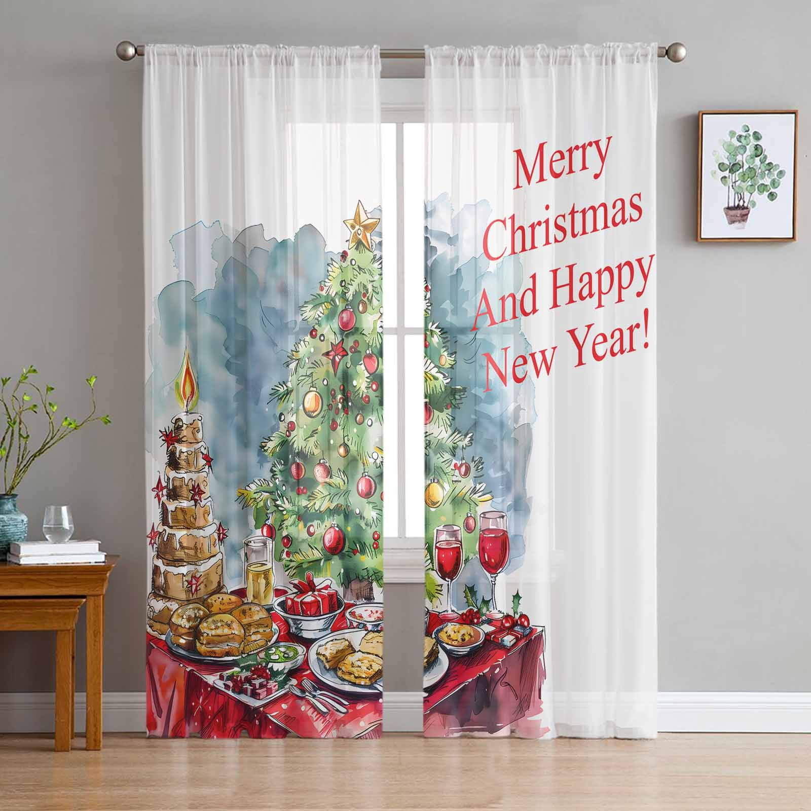 Christmas Sheer Curtains 72 Inch Length 2 Panels Set for Living Room ...