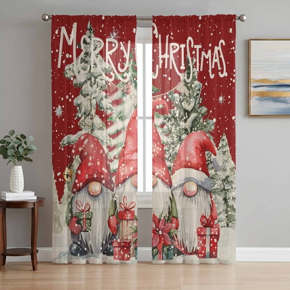 Christmas Sheer Curtains 72 Inch Length 2 Panels Set, Snowflake Gnomes ...