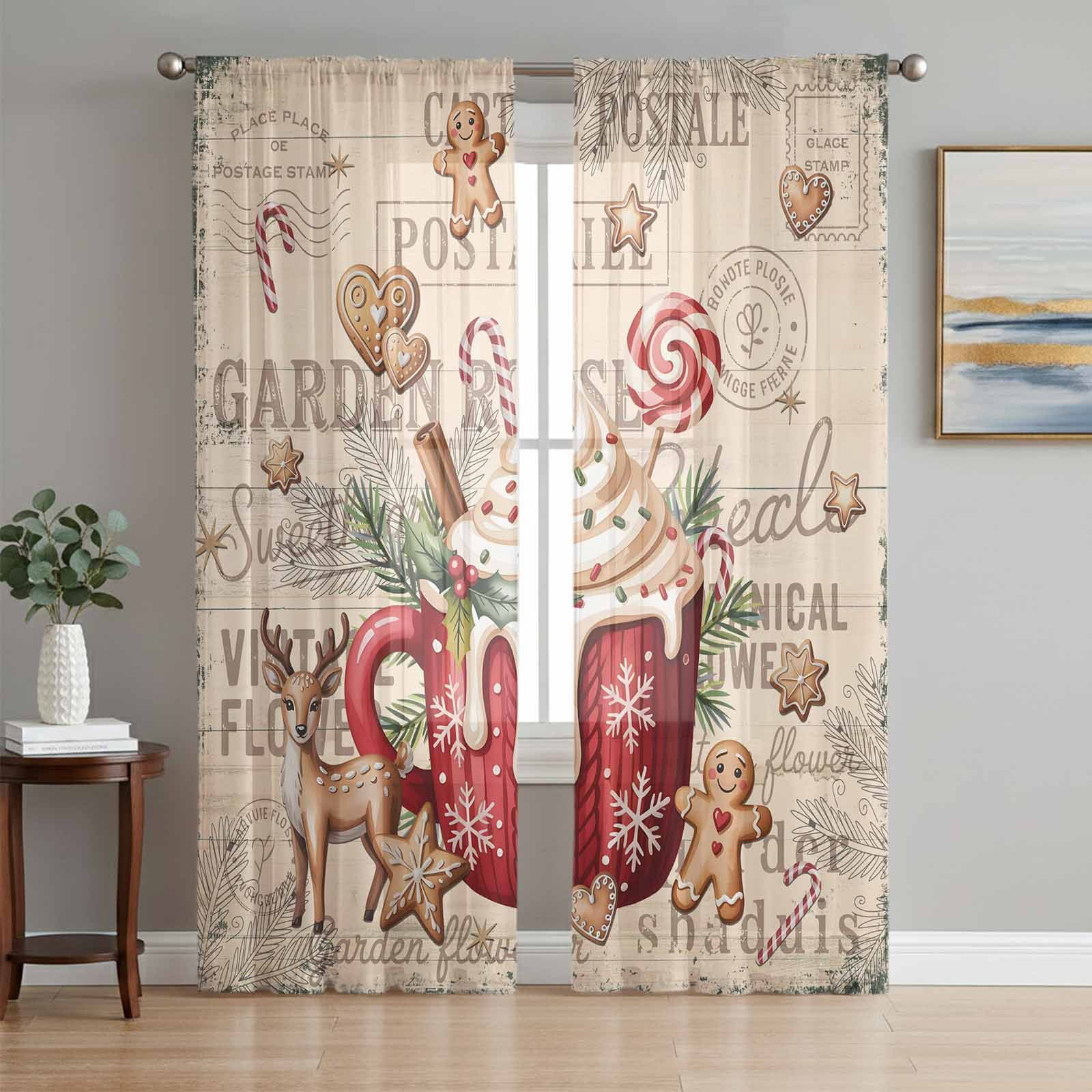 Christmas Sheer Curtains 72 Inch Length 2 Panels Set, Winter Xmas ...