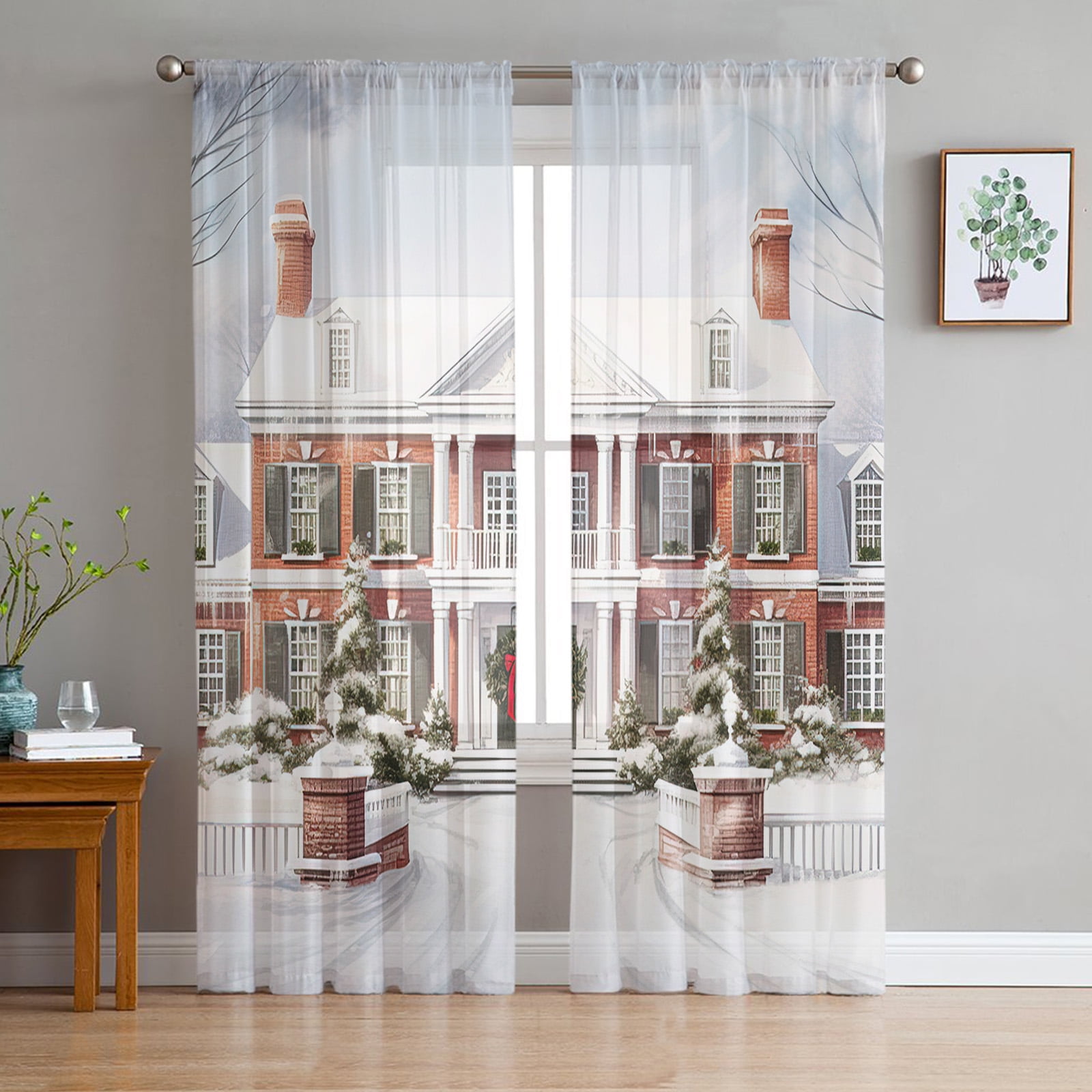 Christmas, Sheer Curtains 72 Inches Long 2 Panels Set, Window Sheer ...