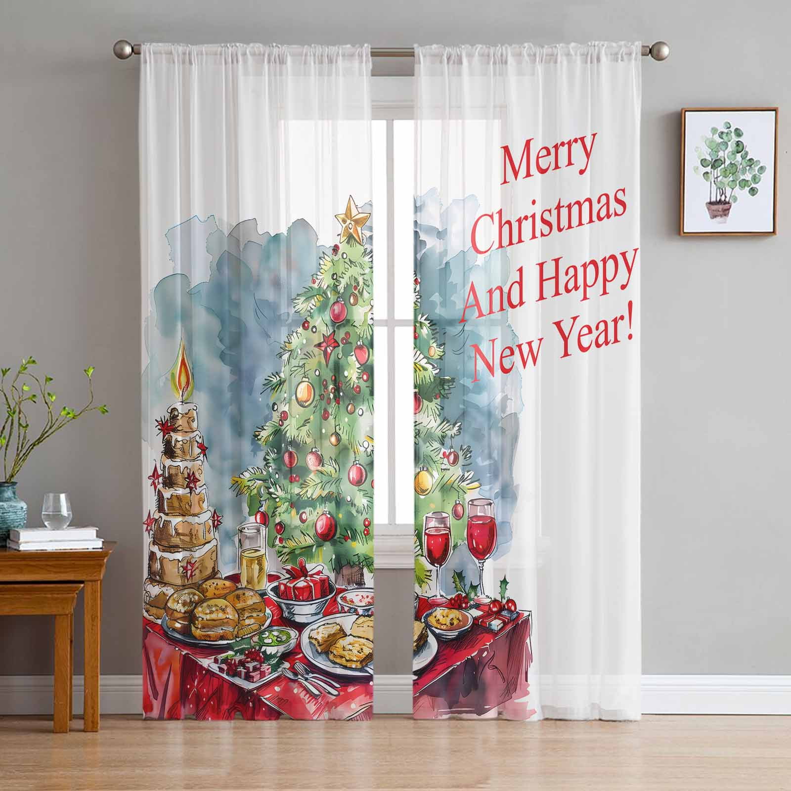 Christmas Sheer Curtains 84 Inch Length 2 Panels Set for Living Room ...