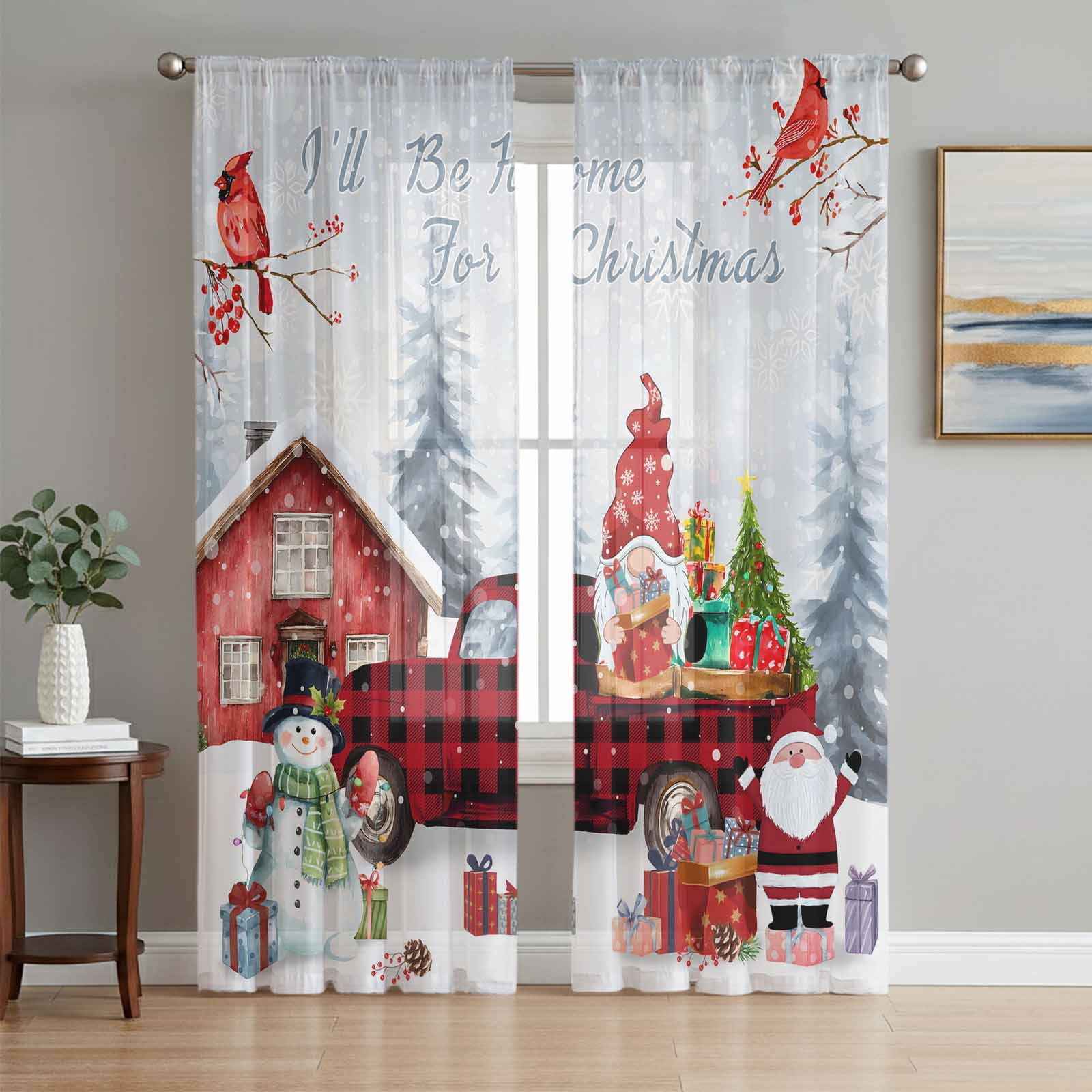 Christmas Sheer Curtains 84 Inch Length 2 Panels Set, Snowman Gnomes ...