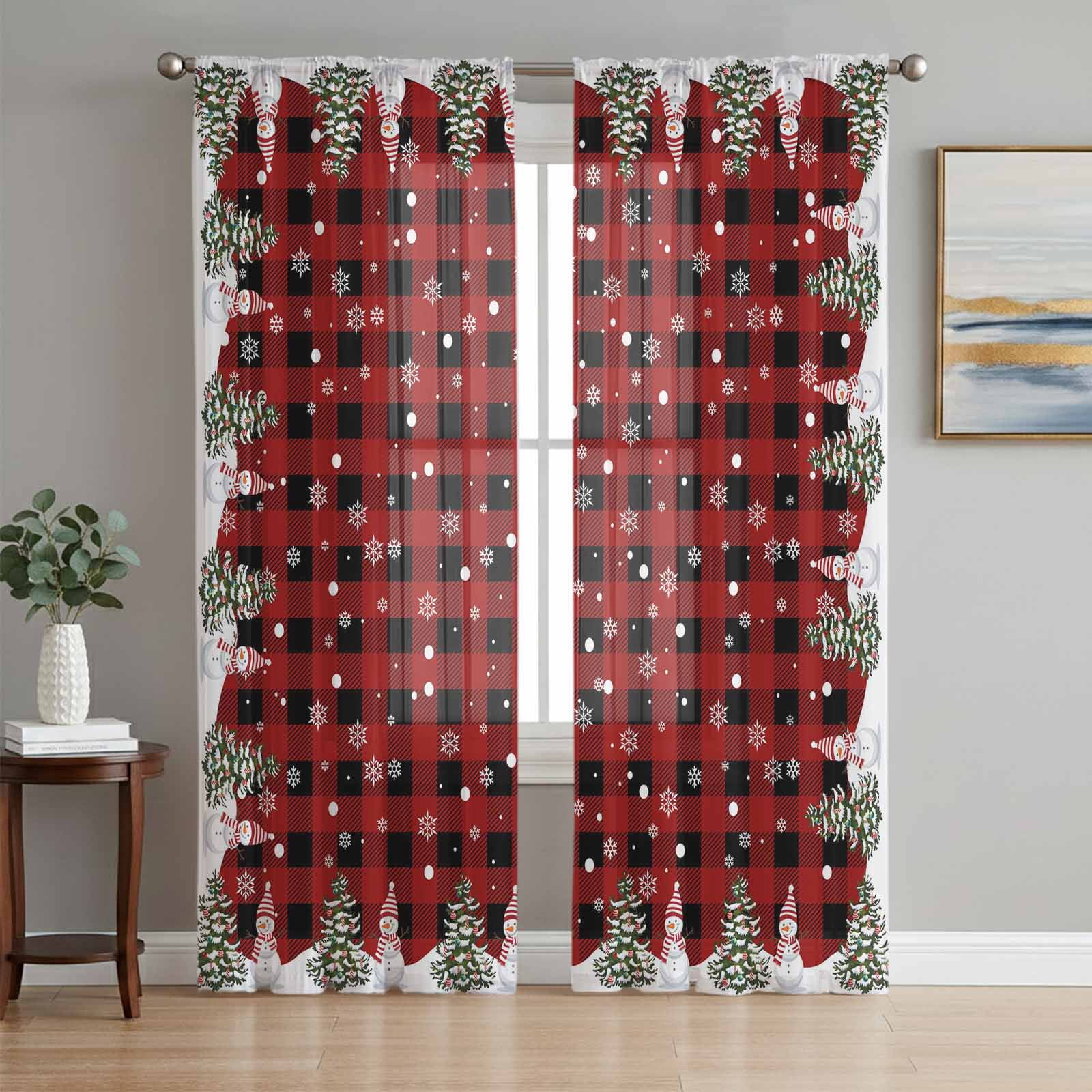 Christmas Sheer Curtains 84 Inch Length 2 Panels Set, Xmas Trees ...
