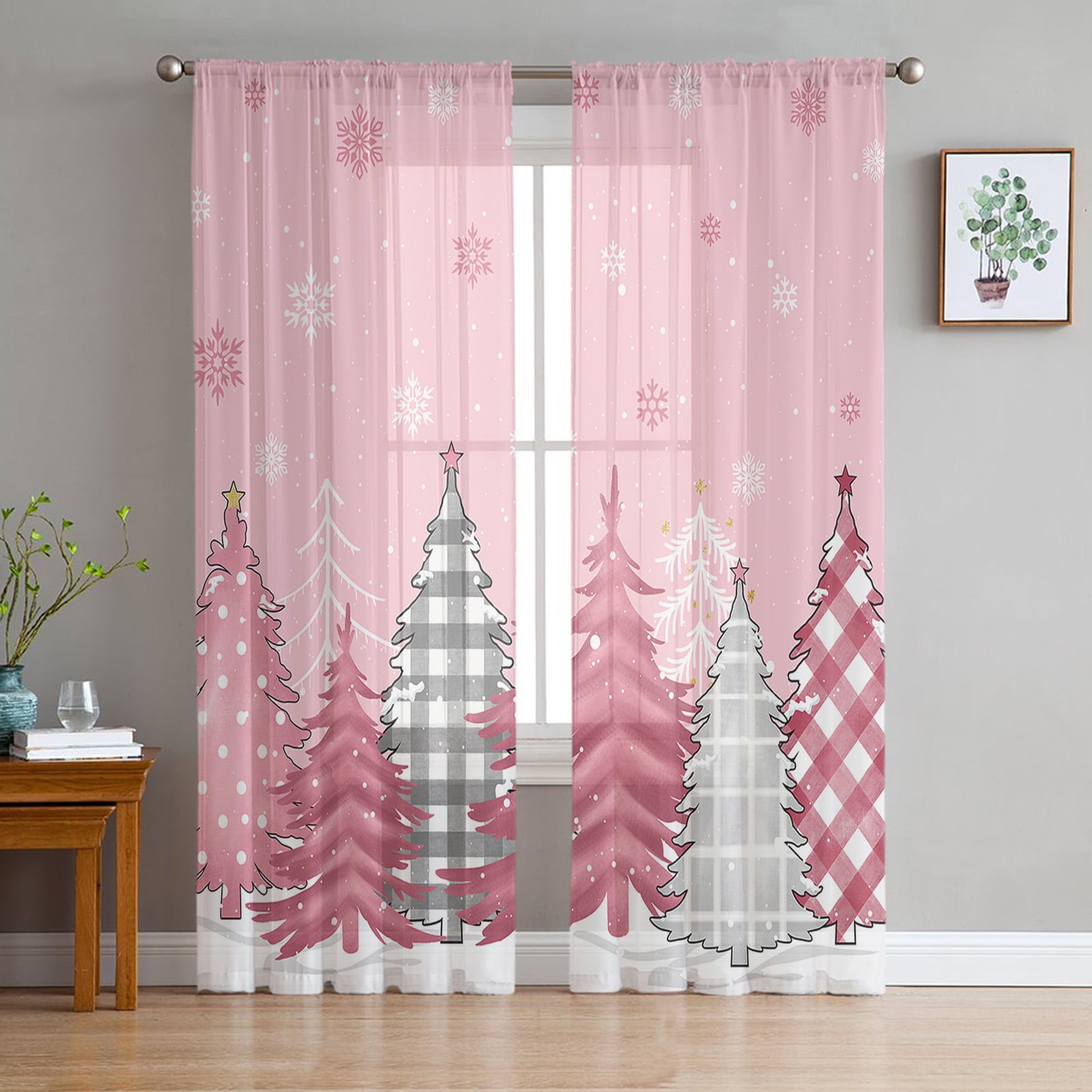 Christmas, Sheer Curtains 84 Inches Long 2 Panels Set, Window Sheer ...