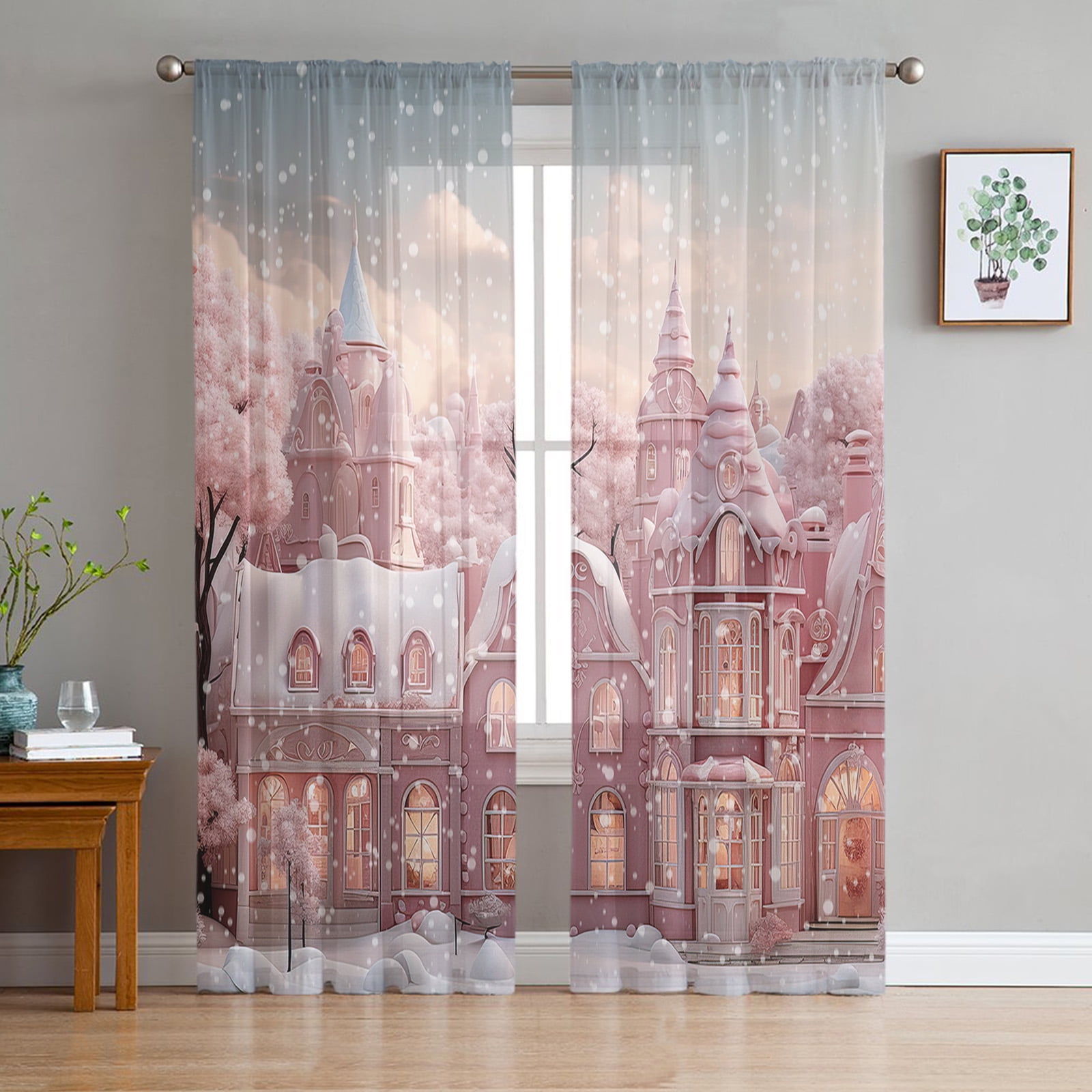 Christmas, Sheer Curtains 84 Inches Long 2 Panels Set, Window Sheer ...