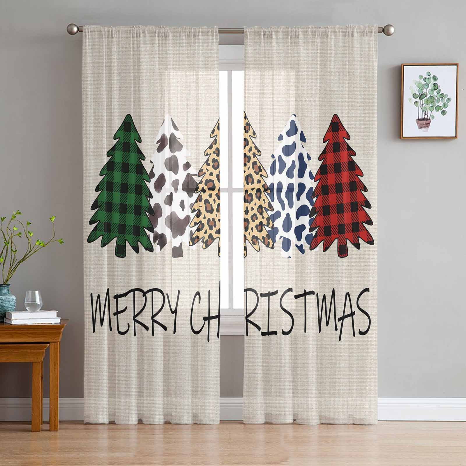 Christmas Sheer Curtains 84 Inches Long, Cow Leopard Print Red Green ...